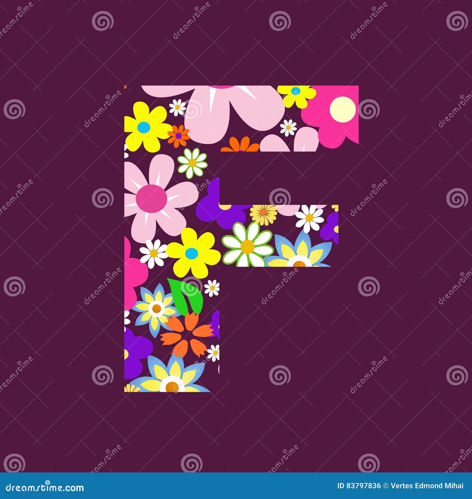 Letter of flowers F stock vector. Illustration of ornate - 83797836