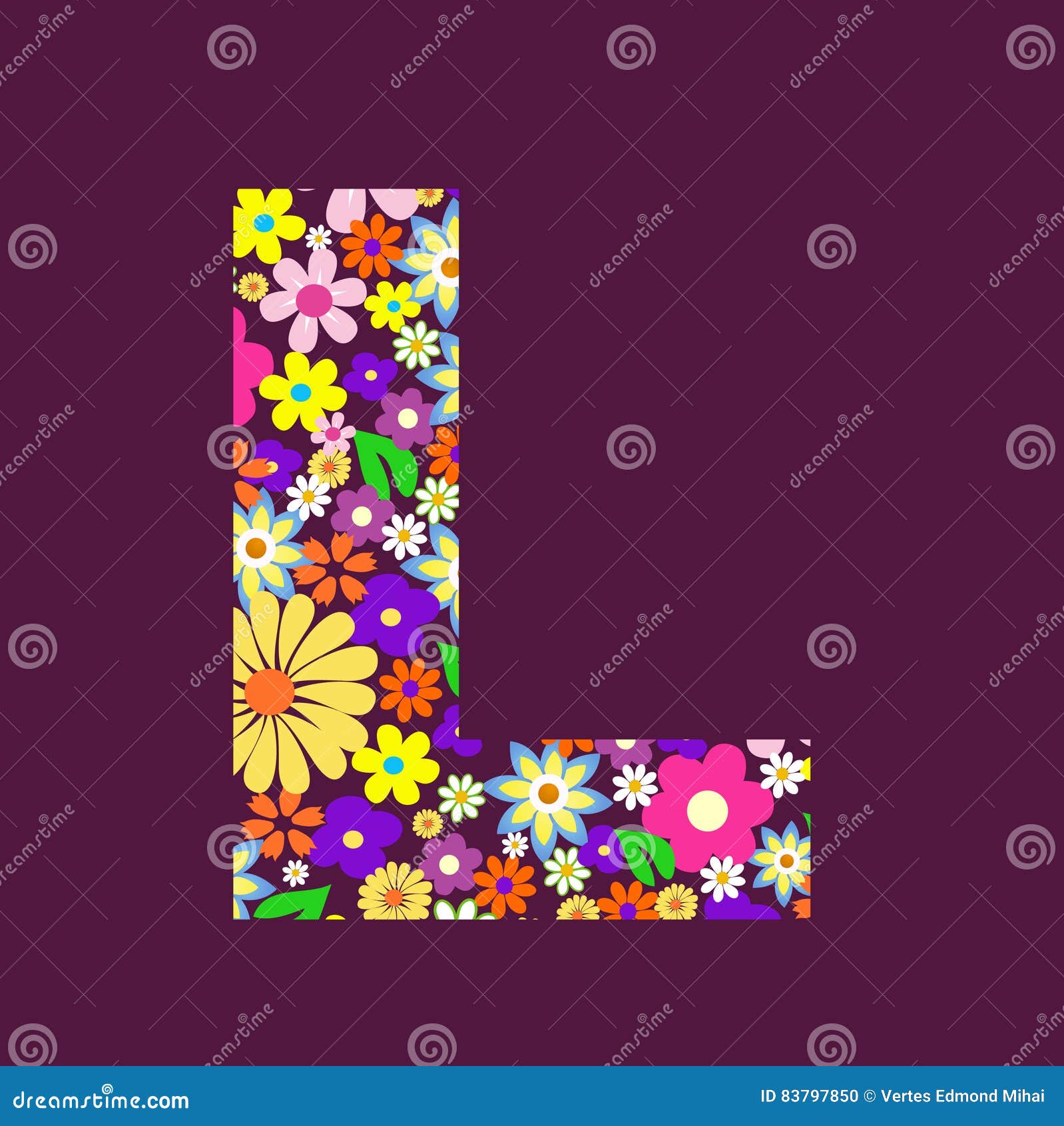 Letter of flowers L stock vector. Illustration of graphic - 83797850