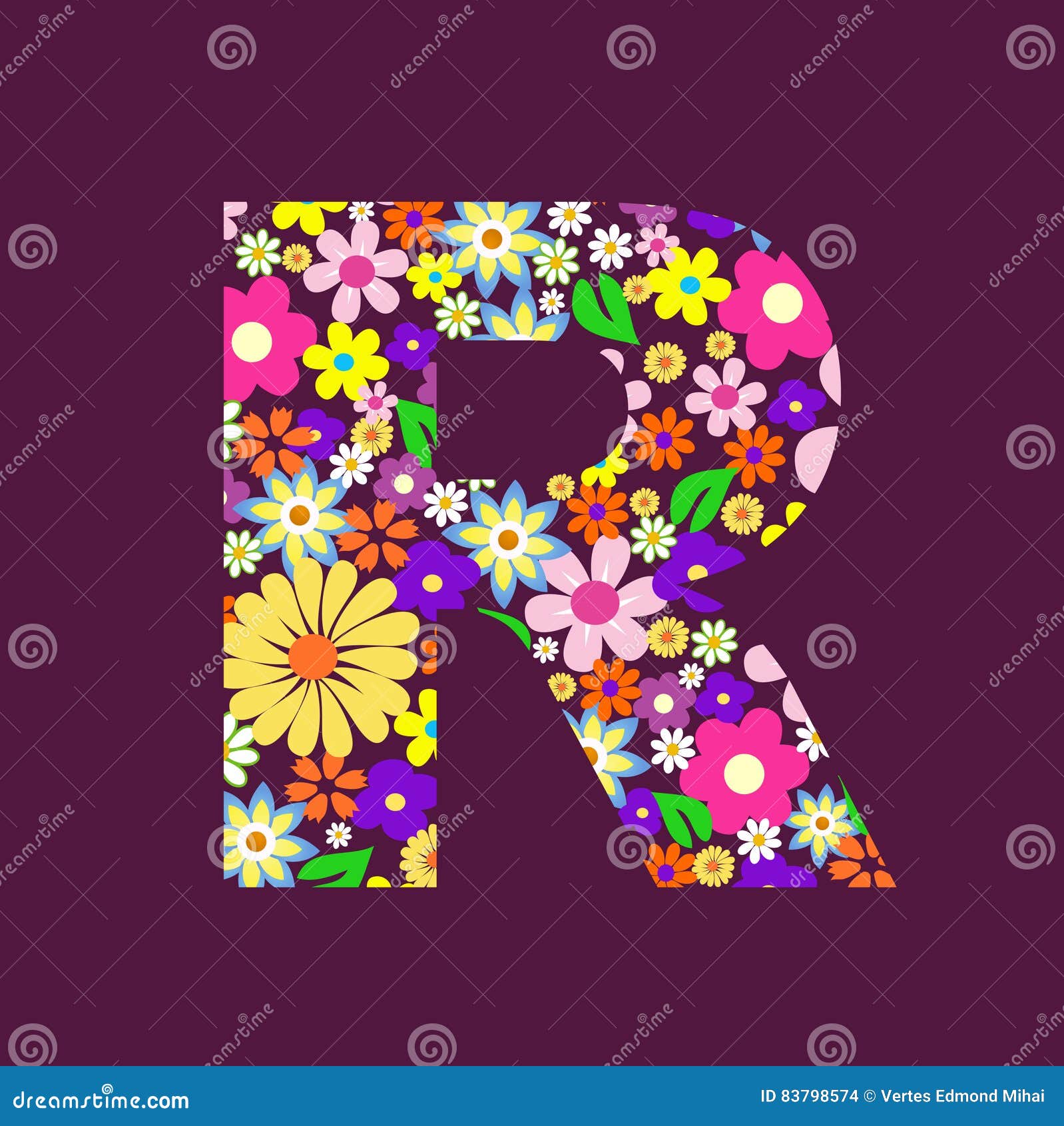 Letter of flowers R stock vector. Illustration of character - 83798574