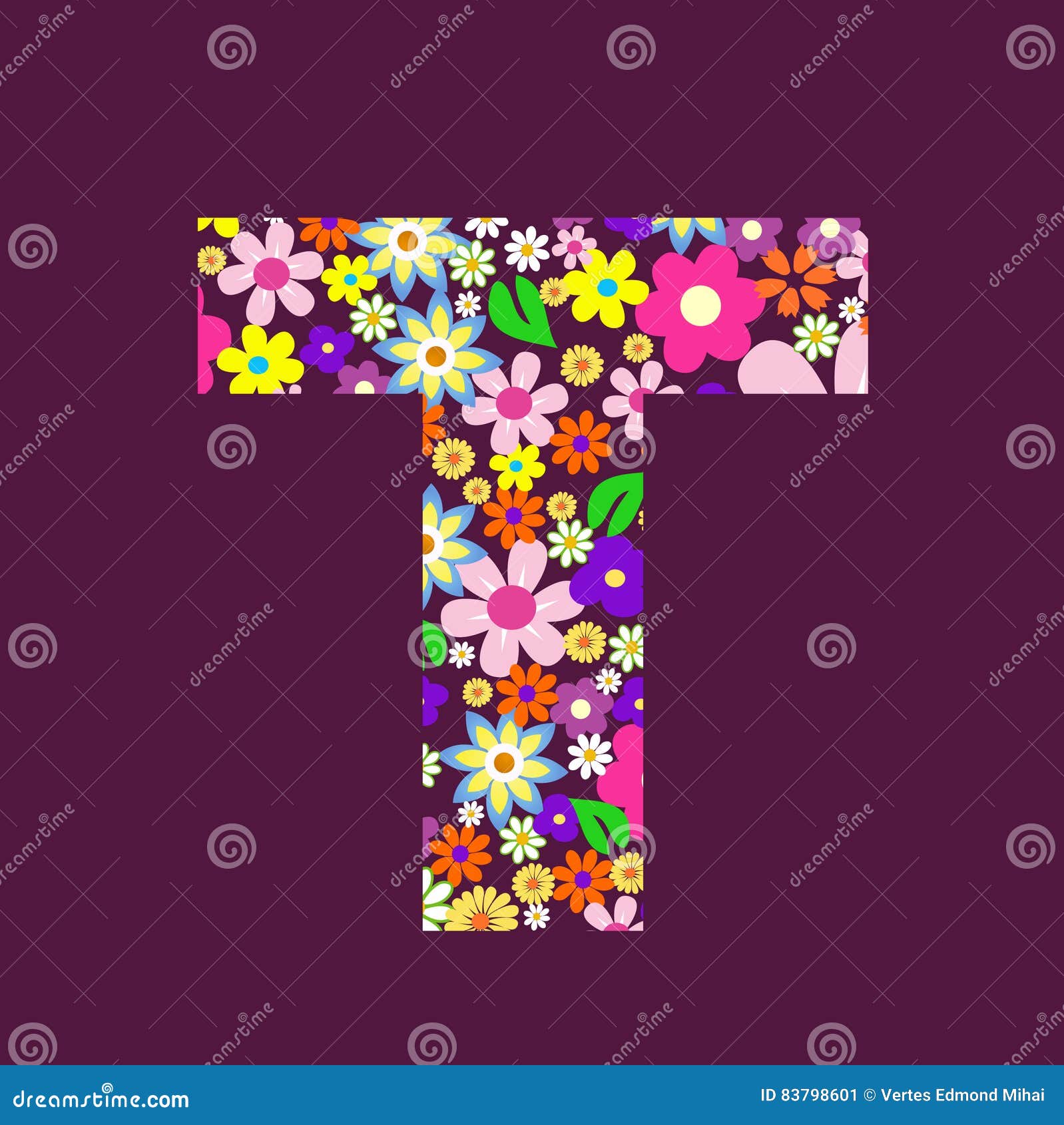 Letter of flowers T stock vector. Illustration of daisy - 83798601