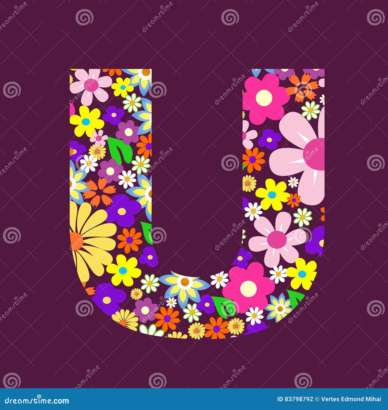 Letter of flowers U stock vector. Illustration of blossom - 83798792