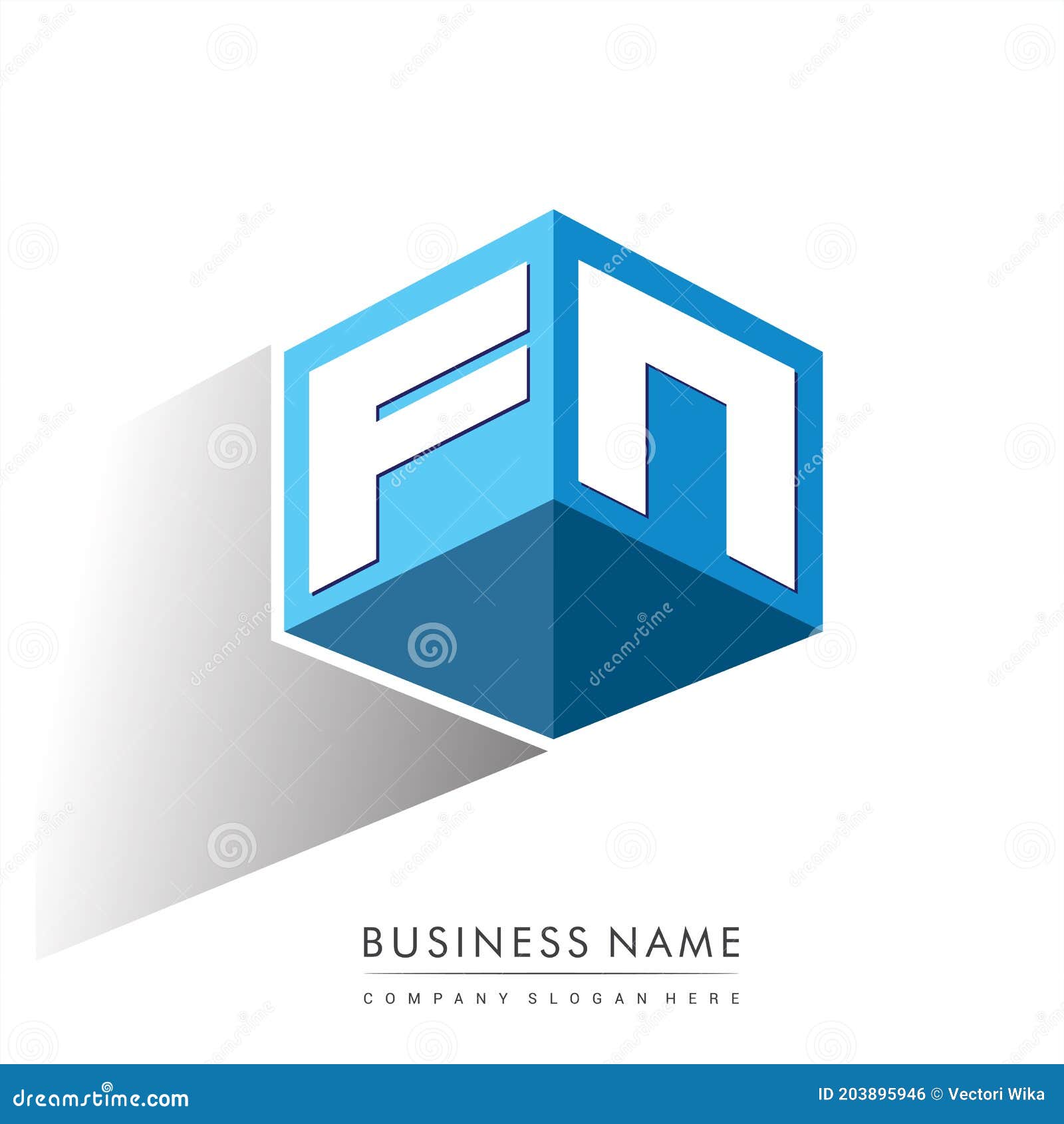 Letter FN Logo in Hexagon Shape and Blue Background, Cube Logo with ...