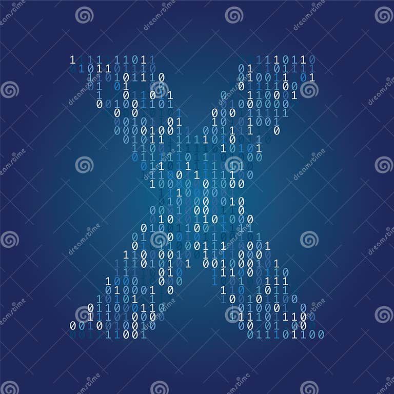 Letter X Font Made from Binary Code Digits on a Dark Blue Background ...
