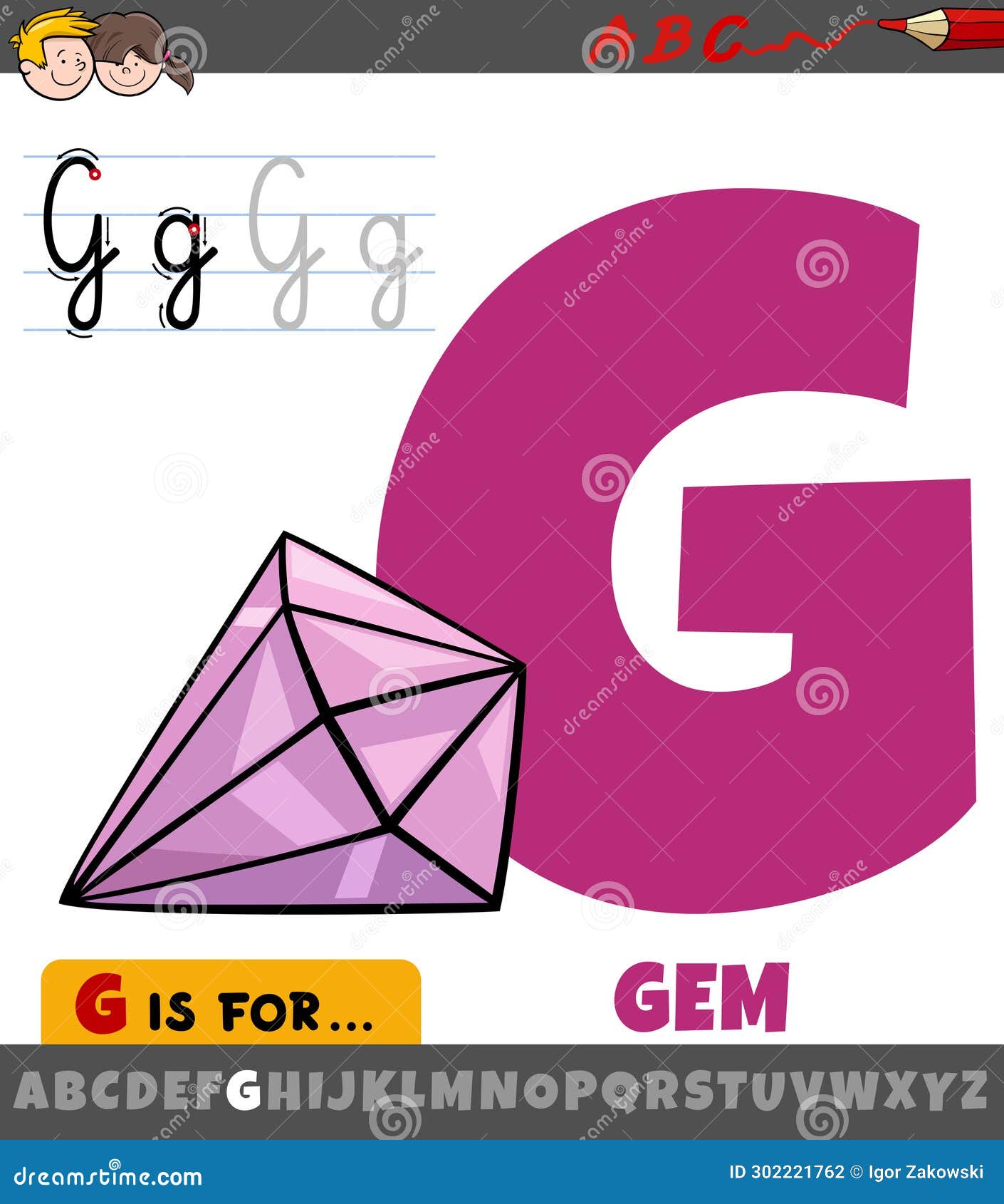 Letter G from Alphabet with Cartoon Gem Object Stock Vector ...
