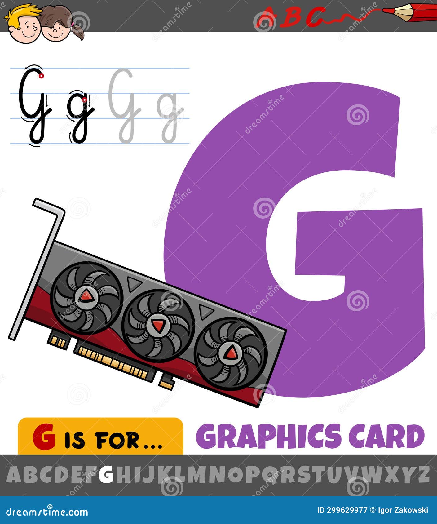 Letter G from Alphabet with Cartoon Graphics Card Object Stock ...