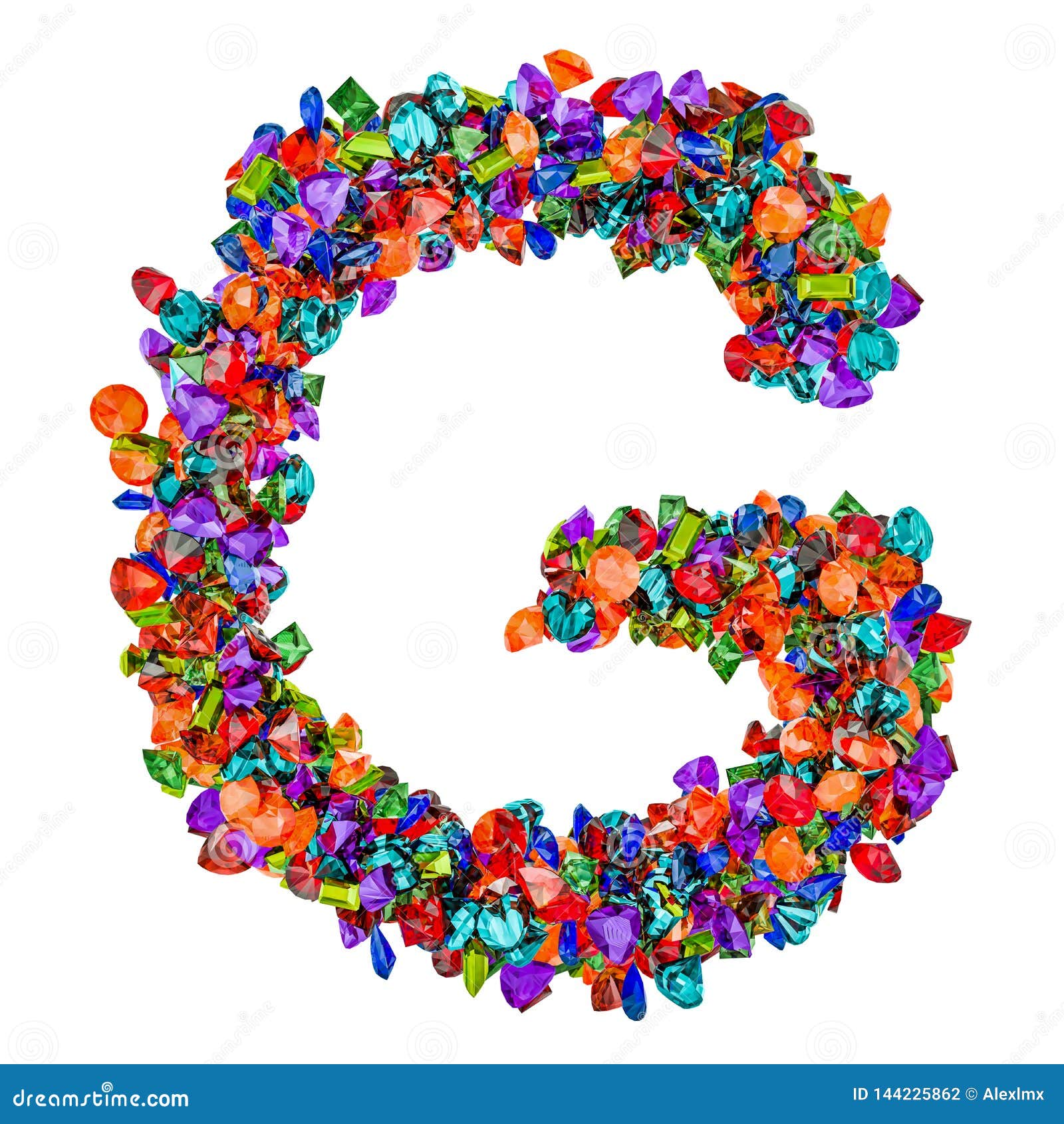 Letter G from Colored Gemstones. 3D Rendering Stock Illustration ...
