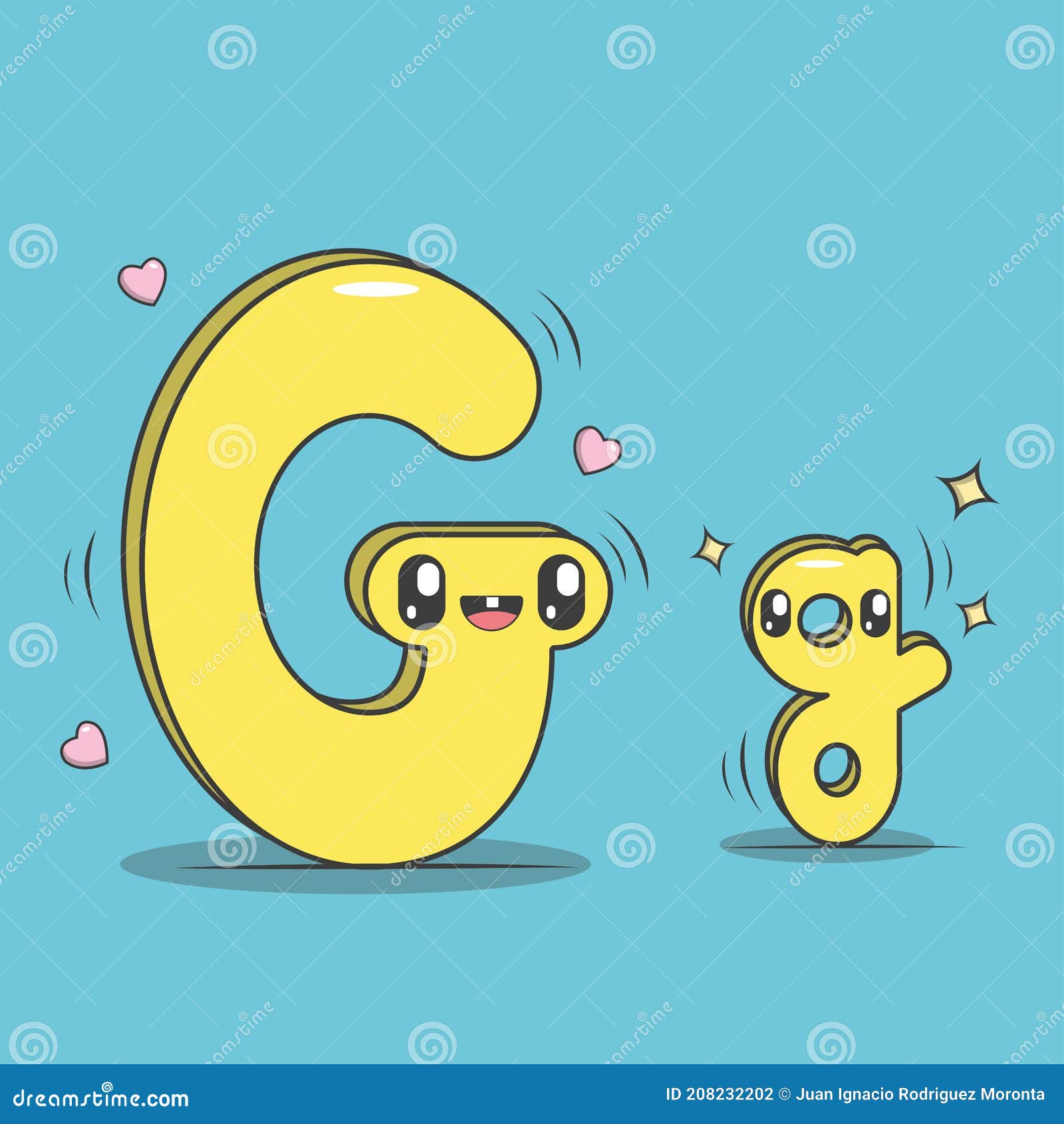 Letter G kawaii style stock vector. Illustration of letter - 208232202