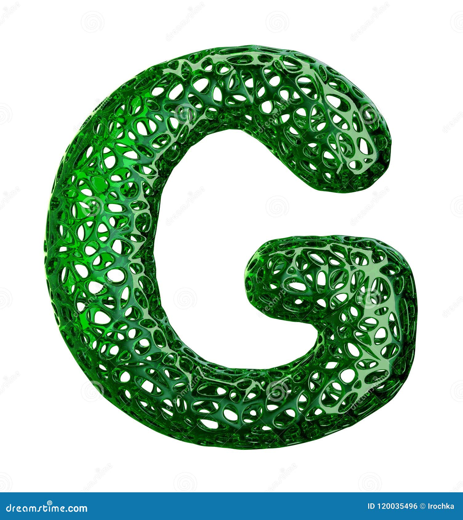 Letter G Made of Green Plastic with Abstract Holes Isolated on White ...
