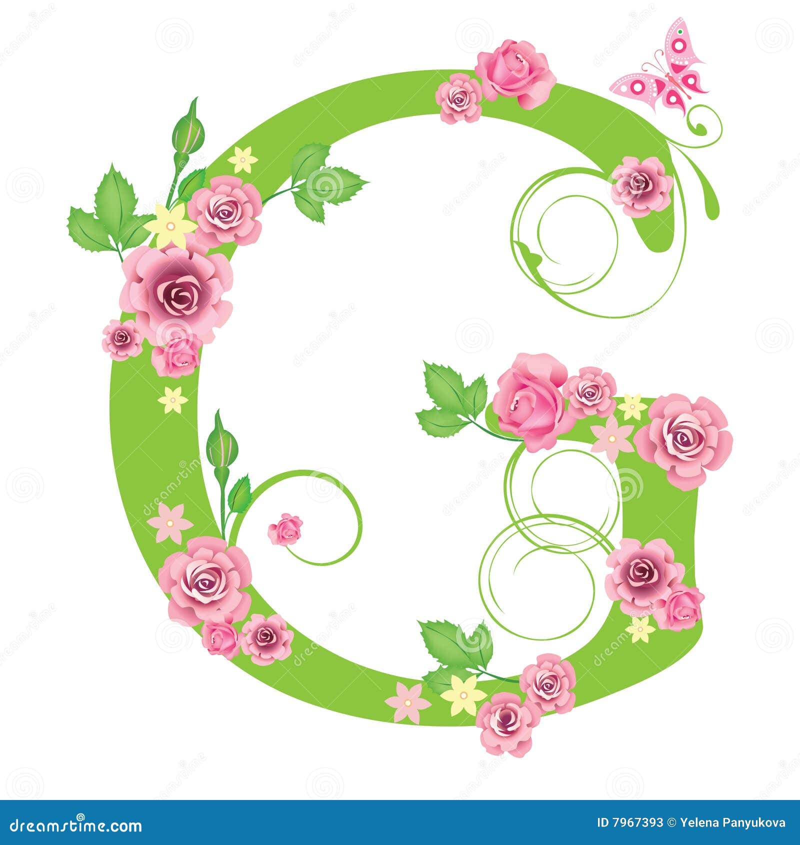 Letter G with roses stock vector. Illustration of character - 7967393