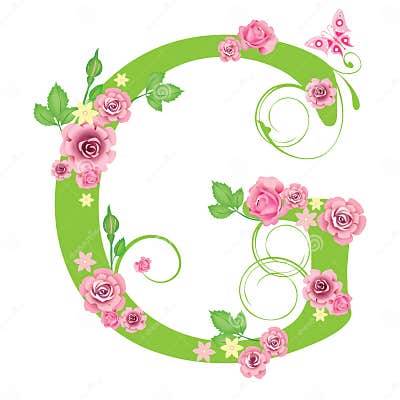Letter G with roses stock vector. Illustration of character - 7967393