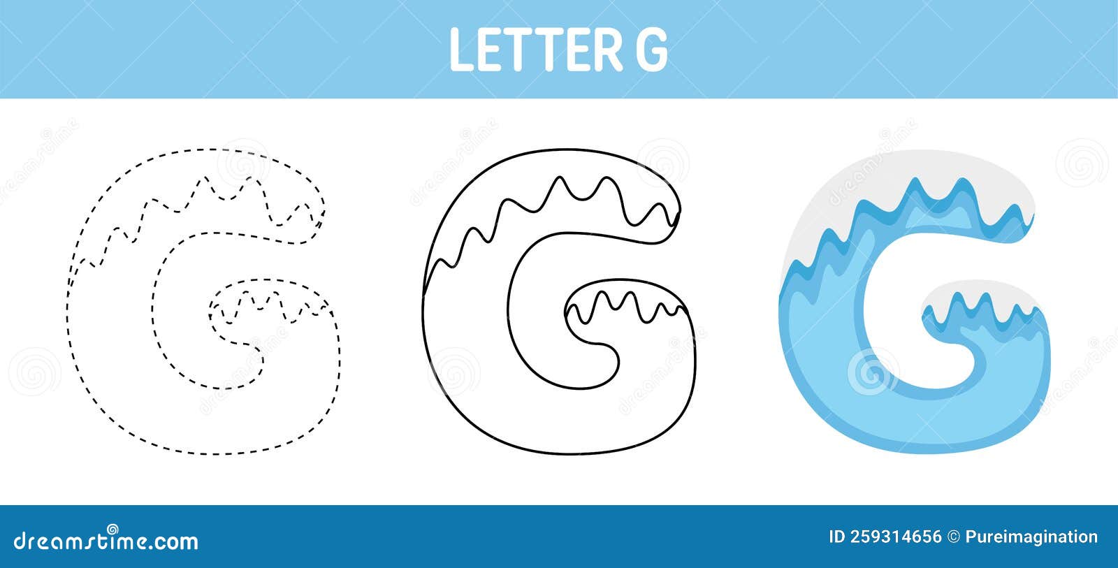 Letter G Snow Tracing and Coloring Worksheet for Kids Stock Vector ...