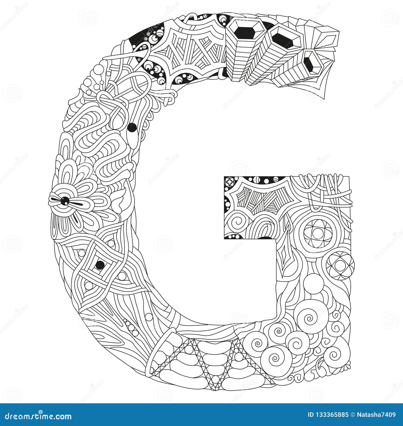 Letter G Zentangle. Vector Decorative Object for Coloring Stock Vector ...
