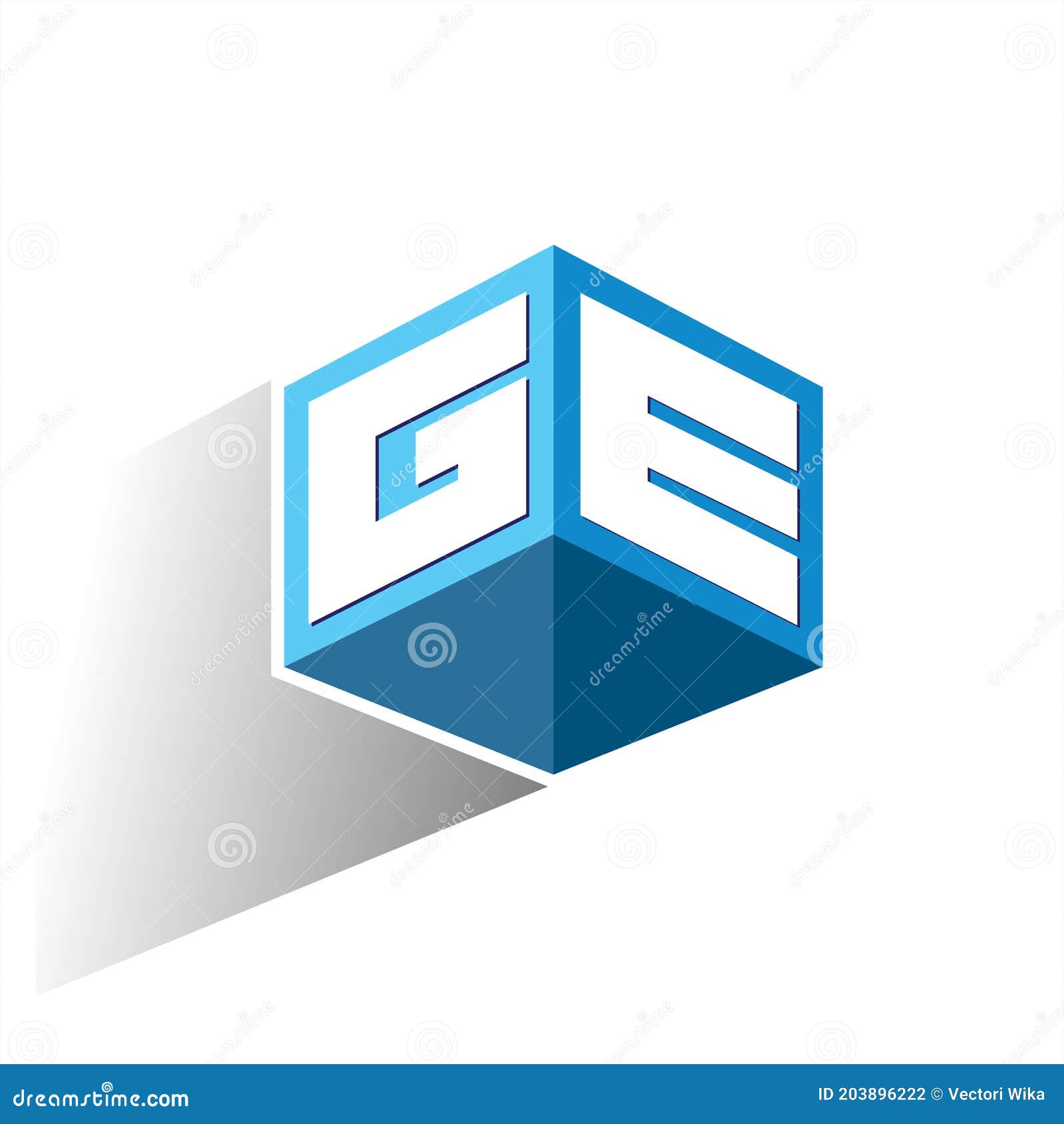 Letter GE Logo in Hexagon Shape and Blue Background, Cube Logo with ...