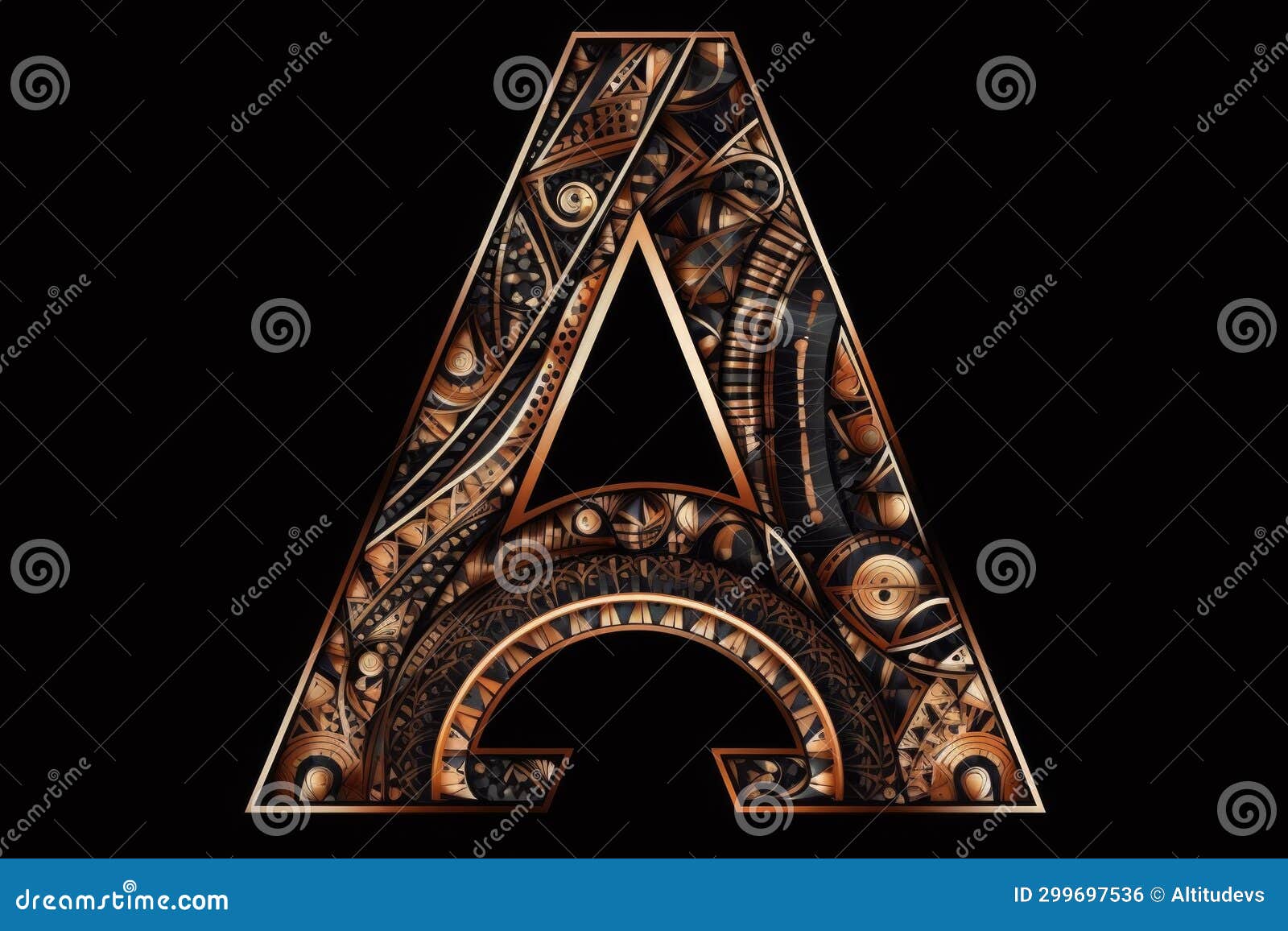 Letter a, Geometric Patterns Style, on Black Background Stock ...
