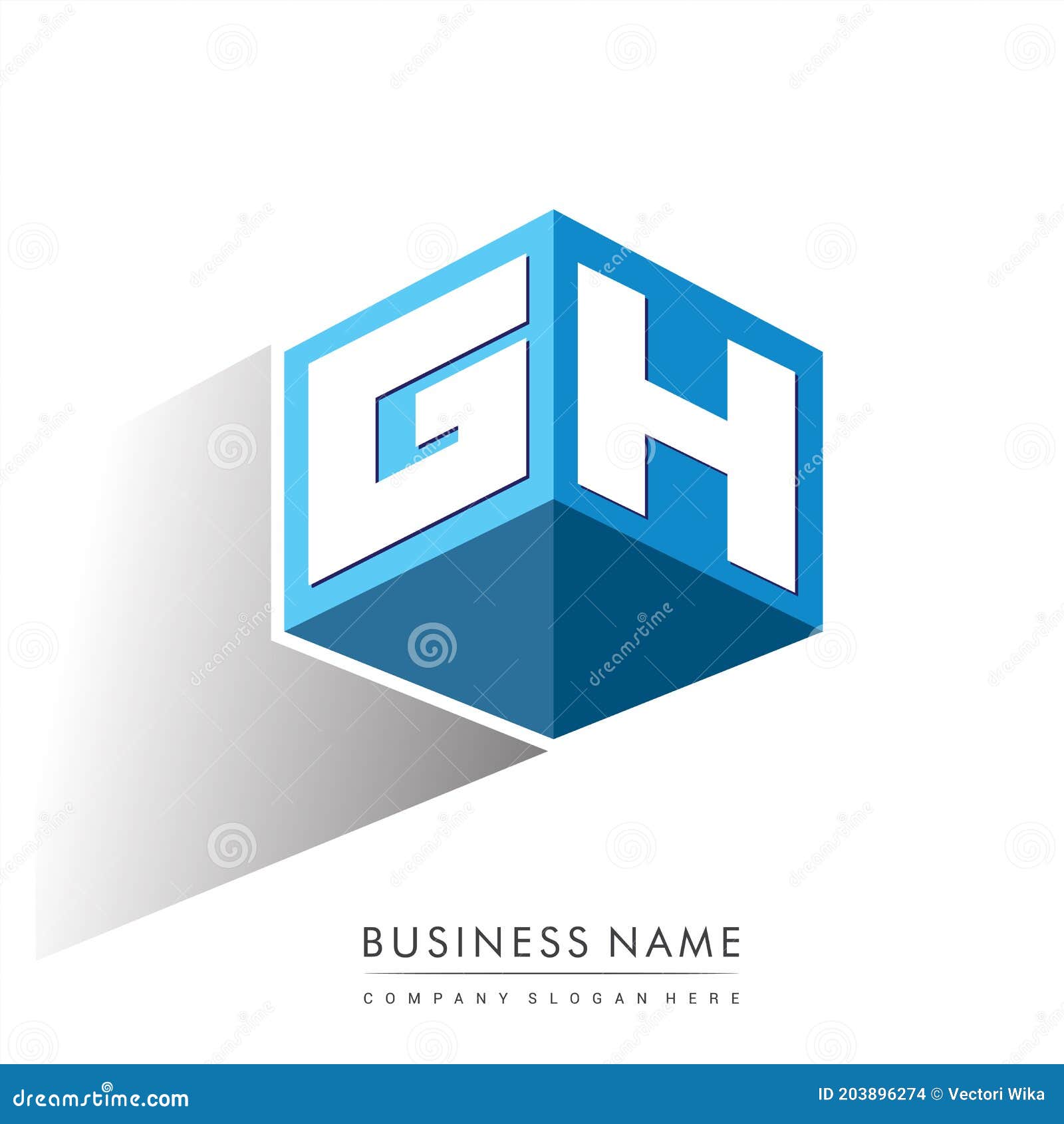 Letter GH Logo in Hexagon Shape and Blue Background, Cube Logo with ...