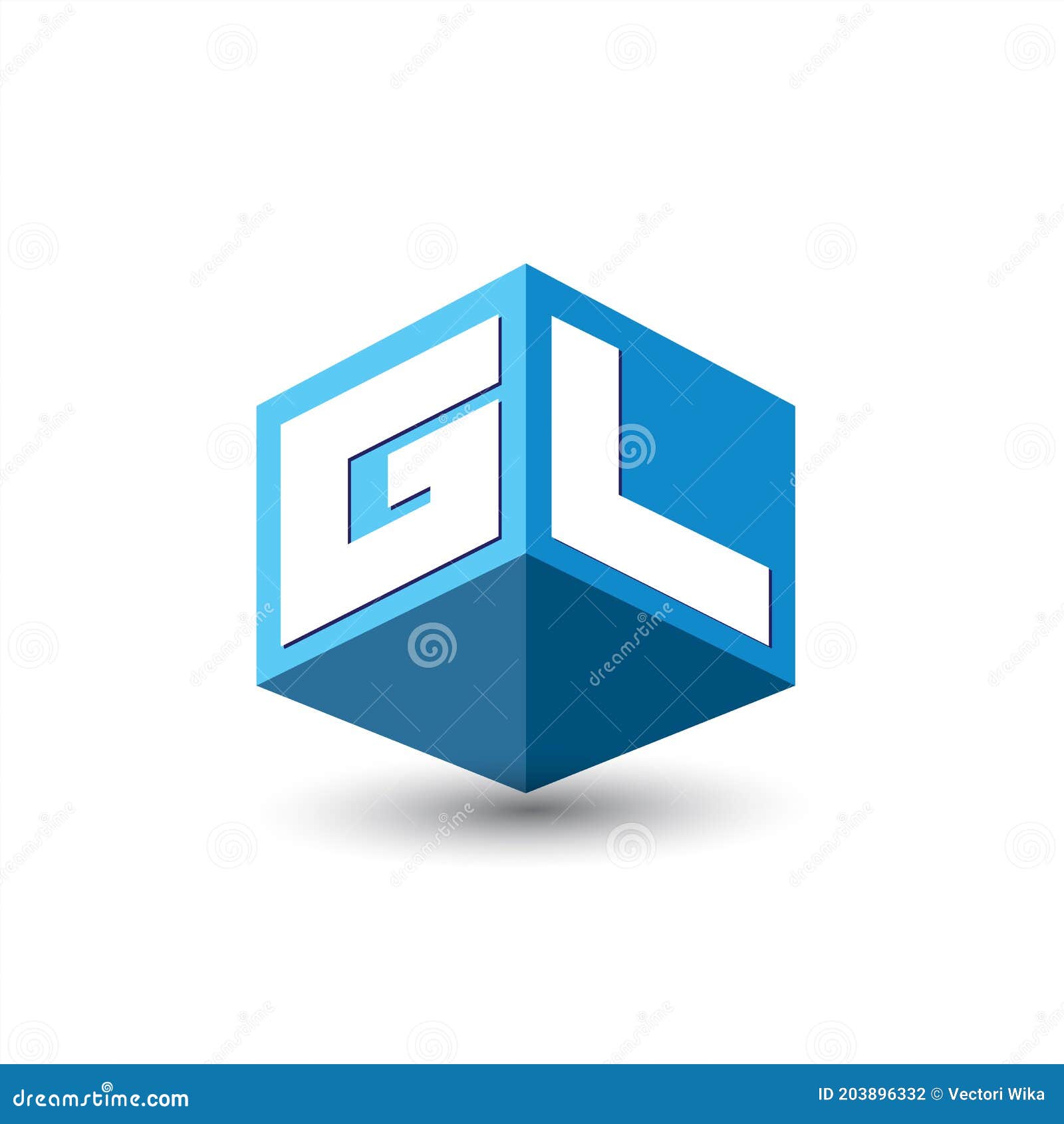 Letter GL Logo in Hexagon Shape and Blue Background, Cube Logo with ...