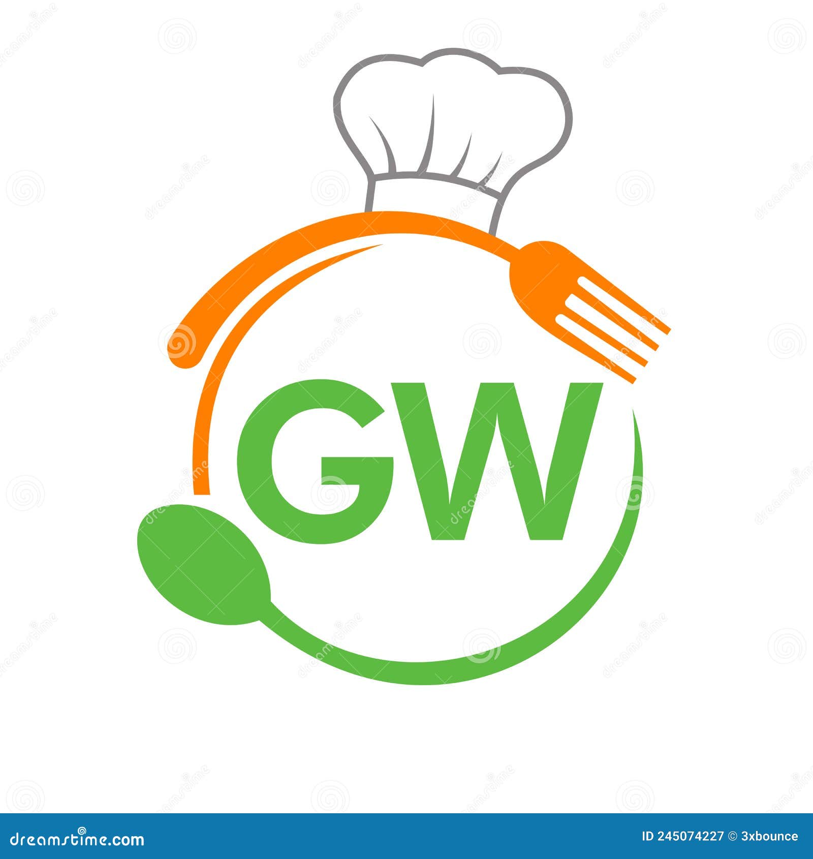 Letter GW Restaurant Logo with Chef Hat Spoon and Fork Template ...