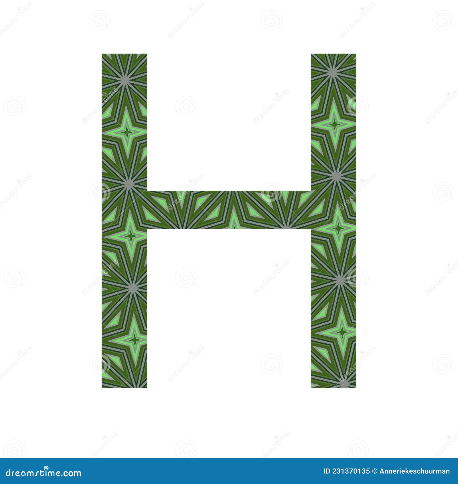 Letter H of the Alphabet Made with a Pattern of Green Stars Stock ...