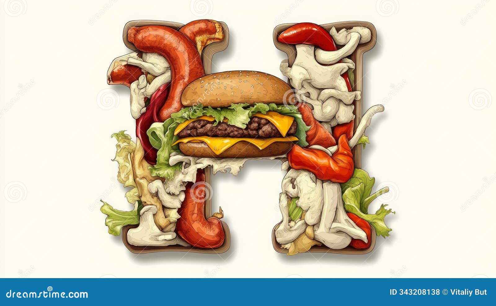 Letter H is Artistically Formed Using Various Hamburger Components ...