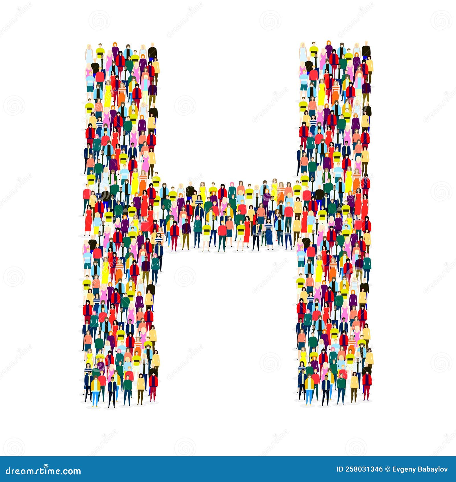 Letter H Assembled from a Lot of People on a White Background - Vector ...