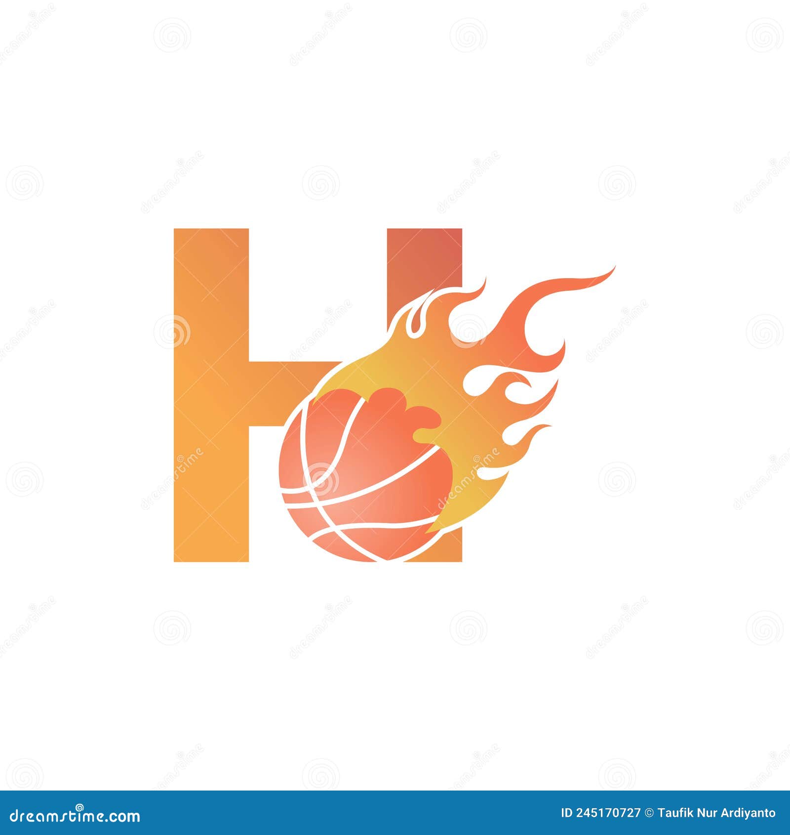 Letter H with Basketball Ball on Fire Illustration Stock Vector ...
