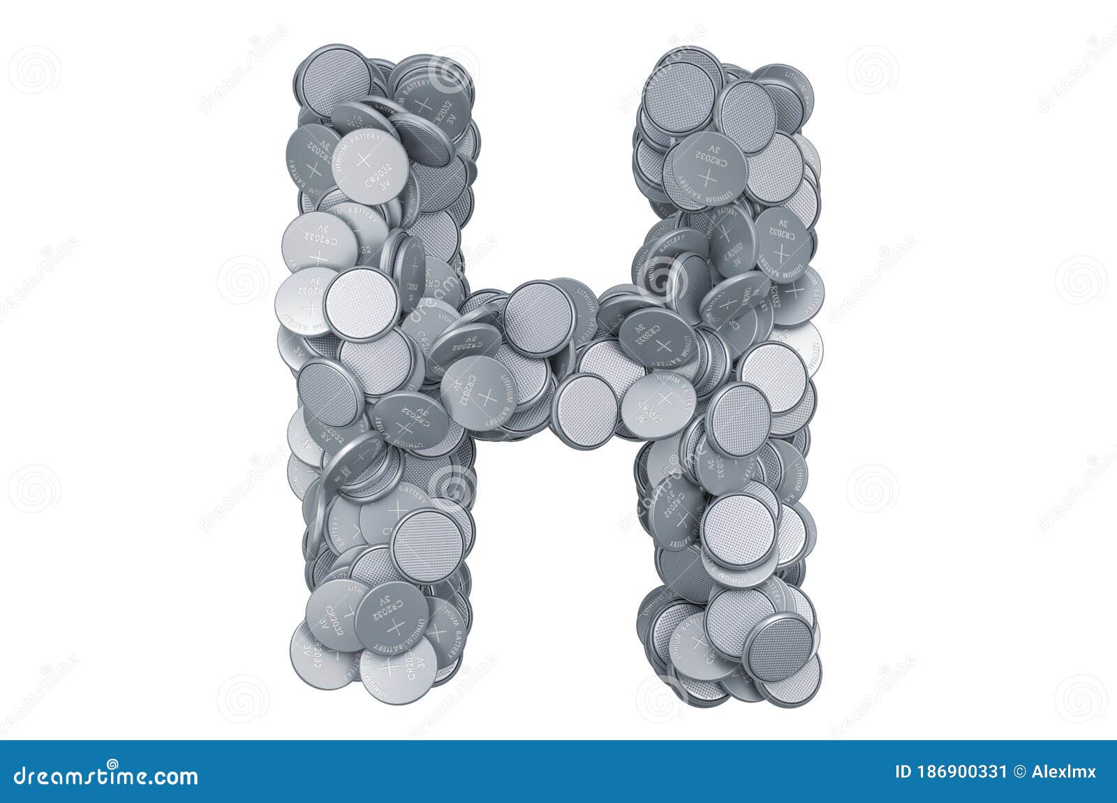 Letter H from Button Cells, 3D Rendering Stock Illustration ...