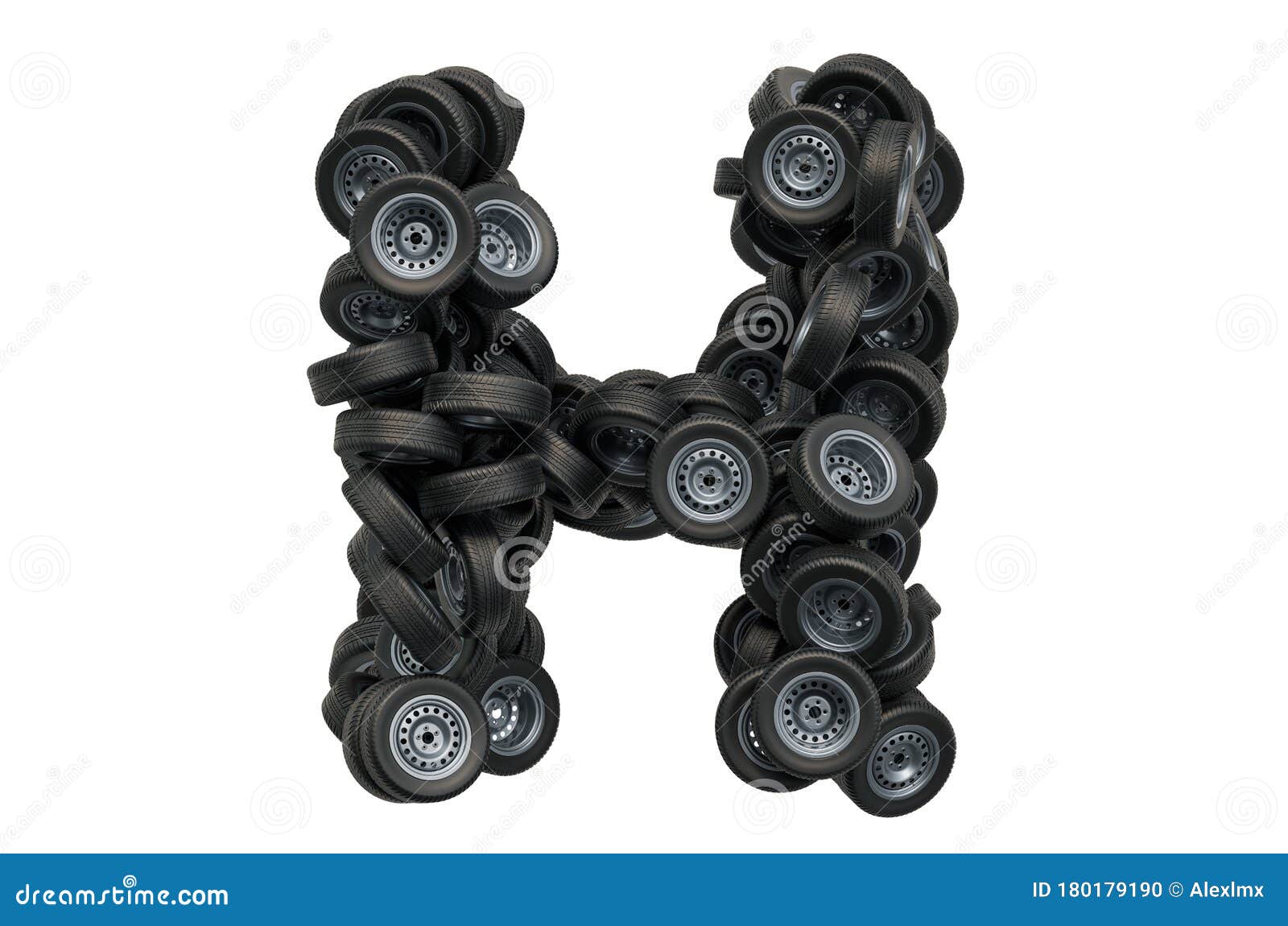 Letter H from Car Wheels, 3D Rendering Stock Illustration ...