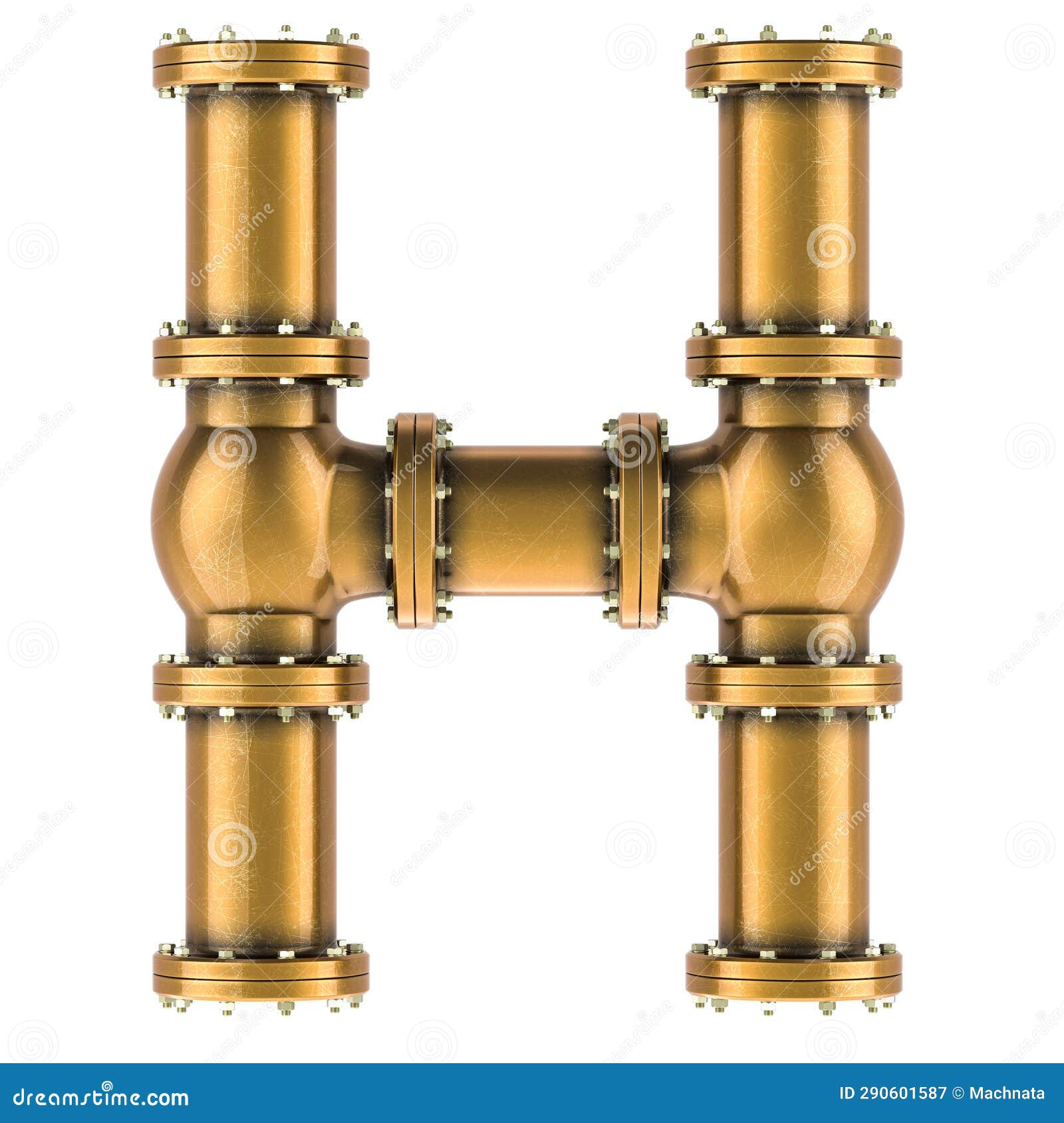 Letter H from Copper, Bronze or Brass Pipes, 3D Rendering Stock ...