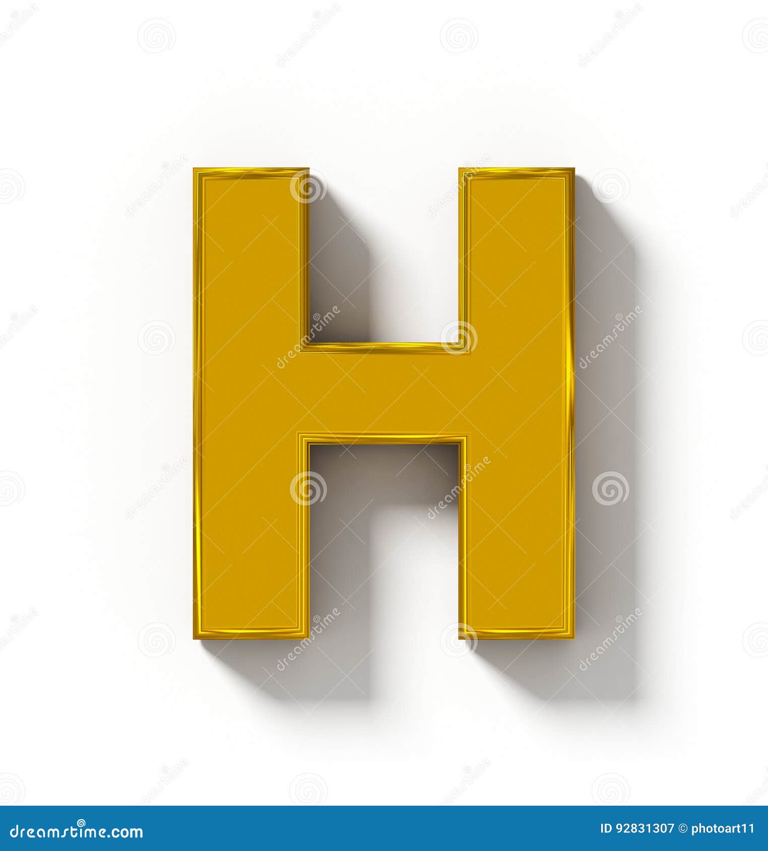 Letter H 3D Golden Isolated on White with Shadow - Orthogonal Pr Stock ...