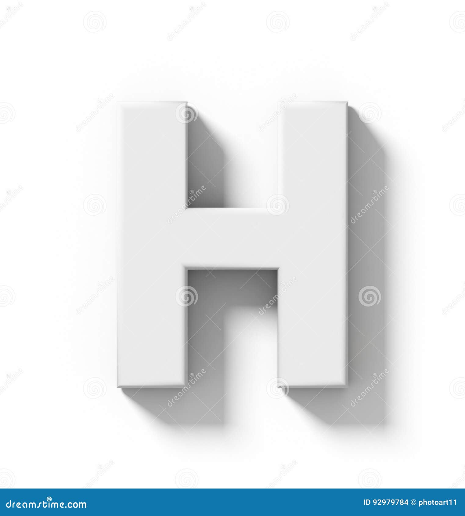Letter H 3D White Isolated on White with Shadow - Orthogonal Pro Stock ...