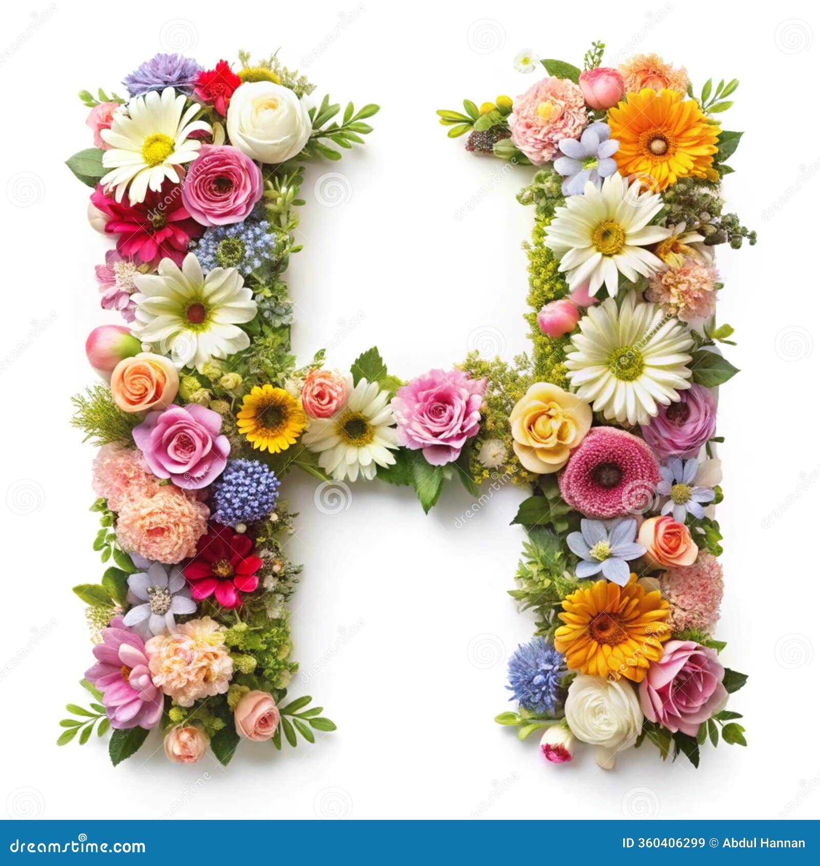 Letter H Decorated with Flowers Stock Illustration - Illustration of ...