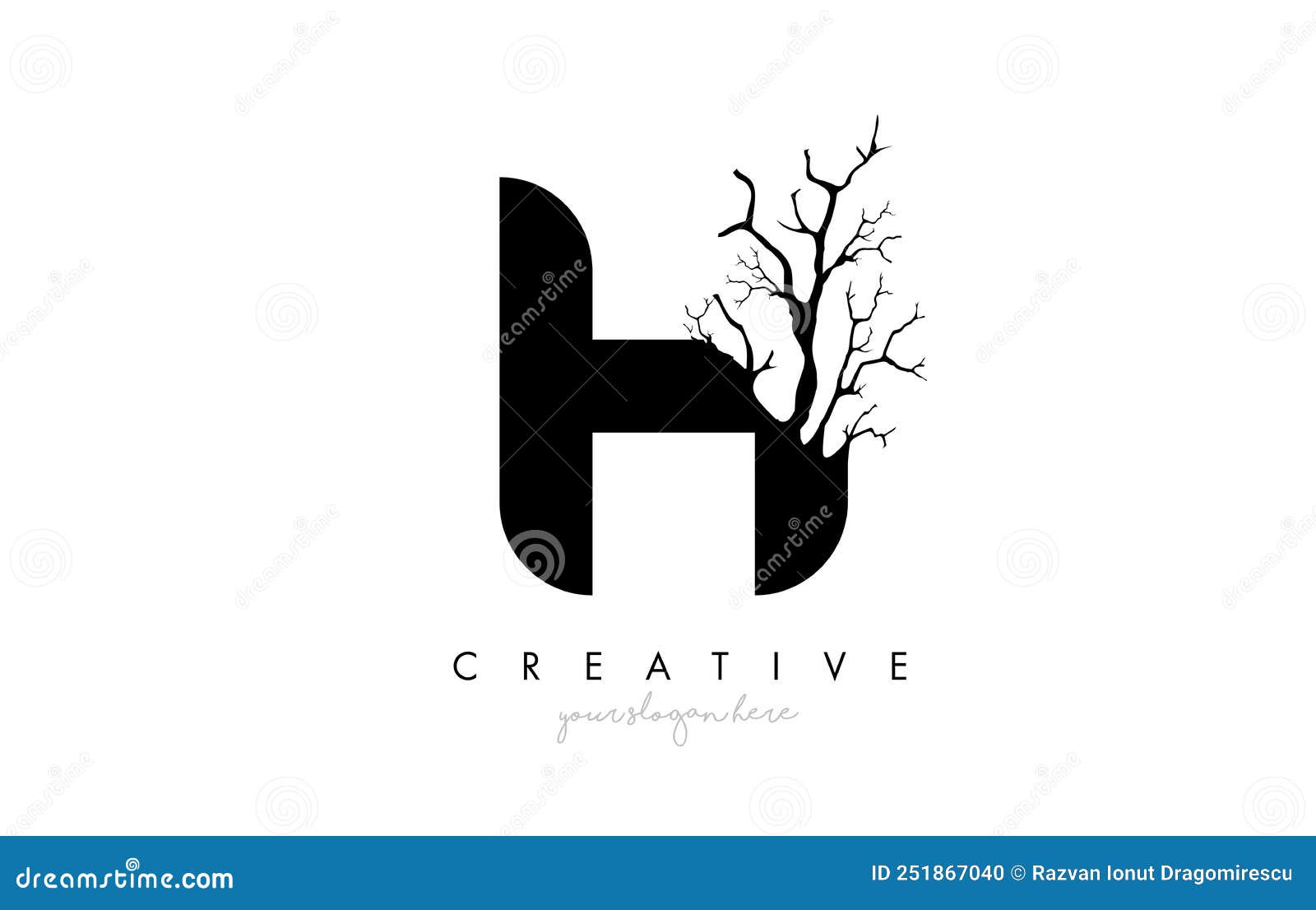 Letter H Design Logo with Creative Tree Branch. H Letter Tree Icon Logo ...