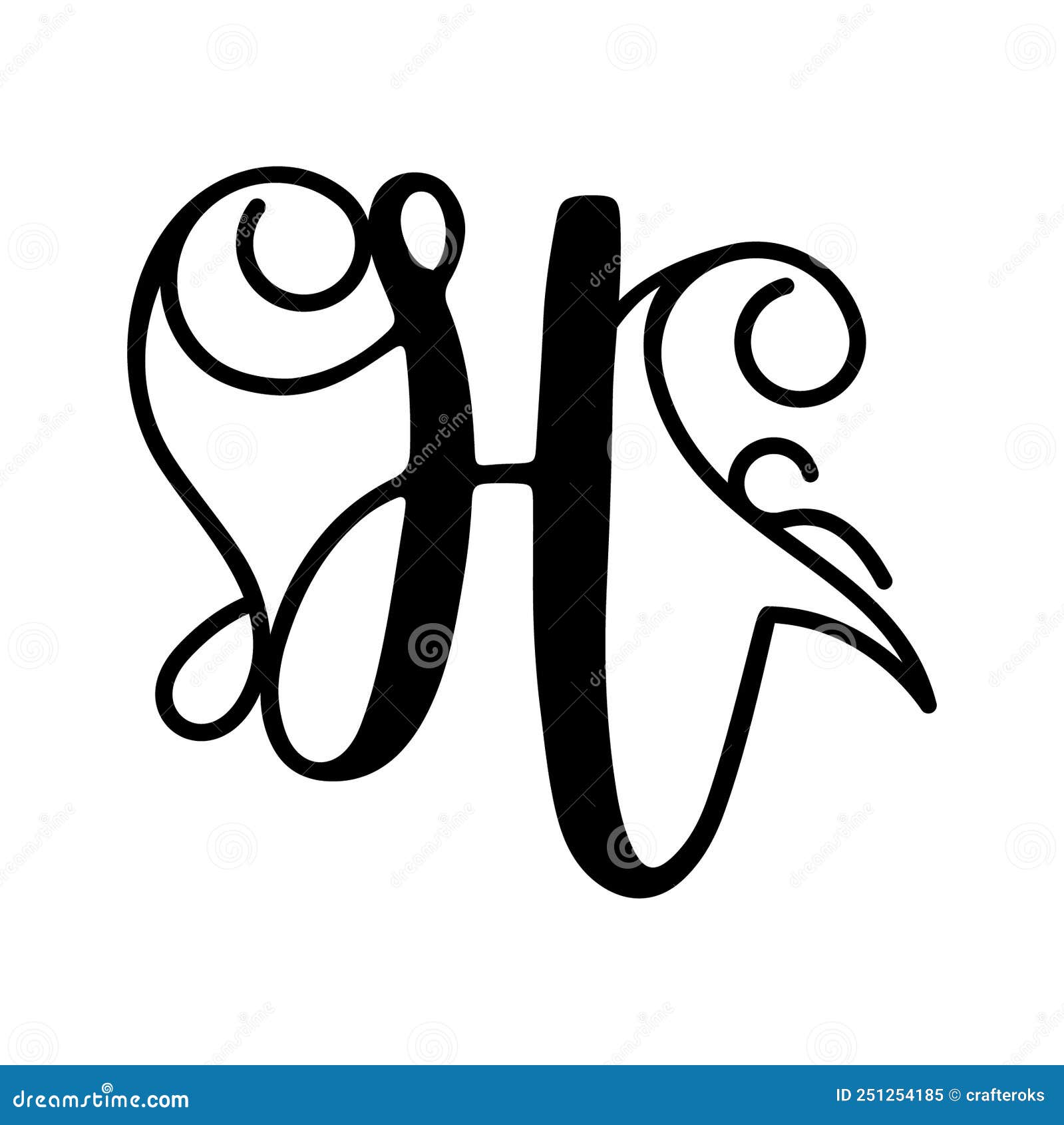 Fancy Letter H Elegant Leaf Heart Alphabet Letter H