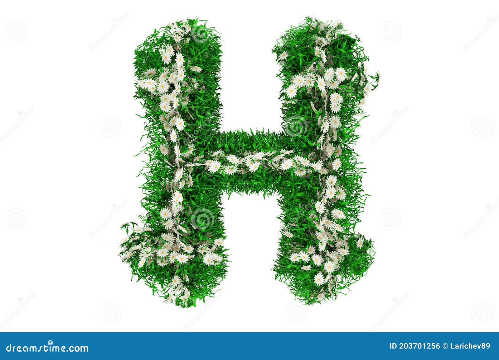 Letter H of Green Grass and Flowers. 3d Rendering Stock Illustration ...