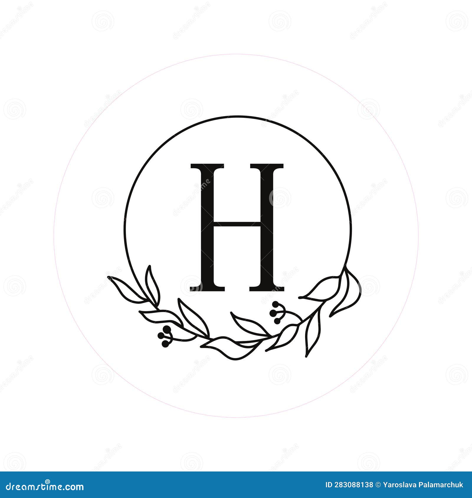 Letter "H" Initials with Round Floral Frames, Vector Monogram Logo ...