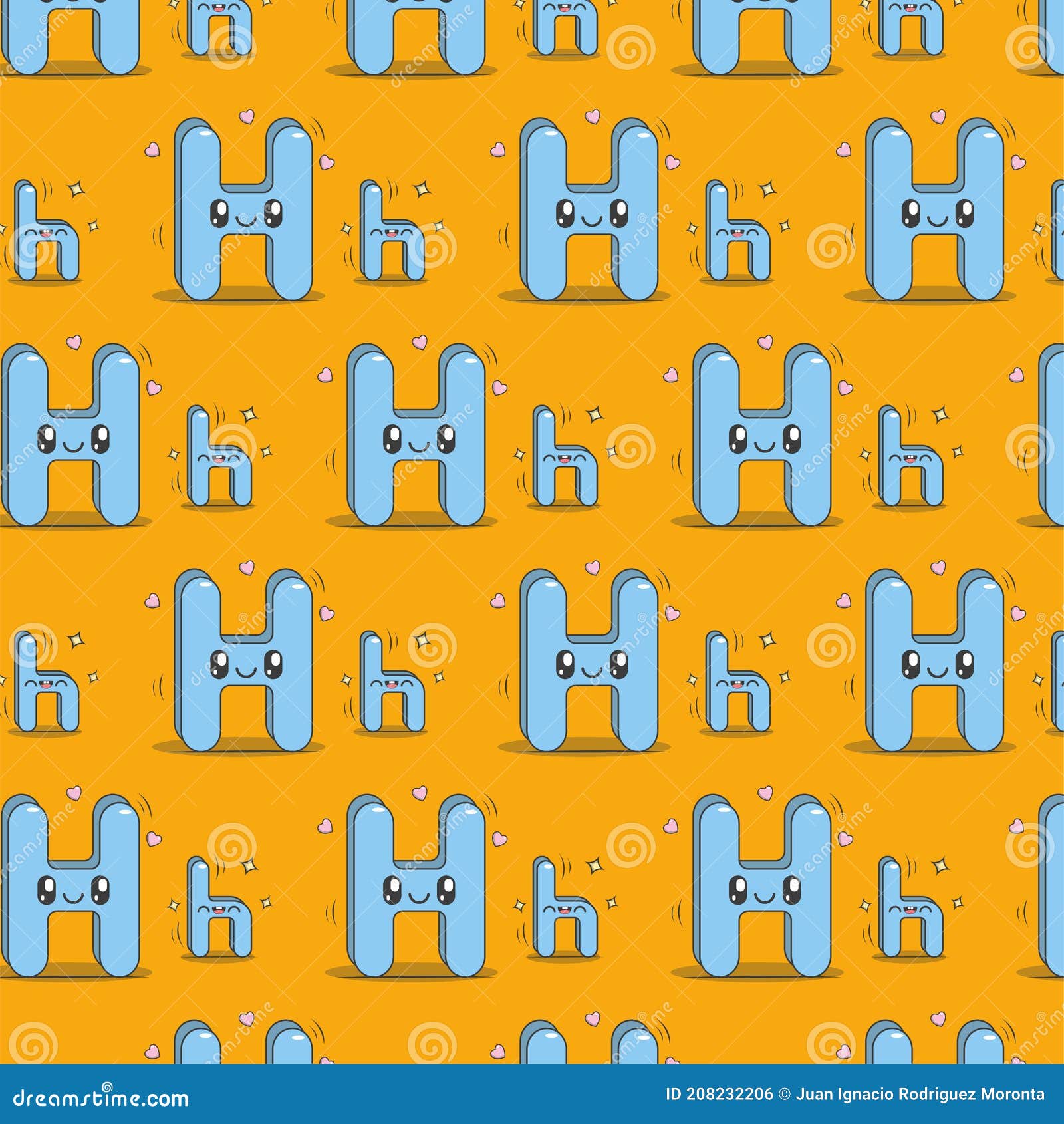 Letter H Kawaii Style Pattern Stock Vector - Illustration of text ...