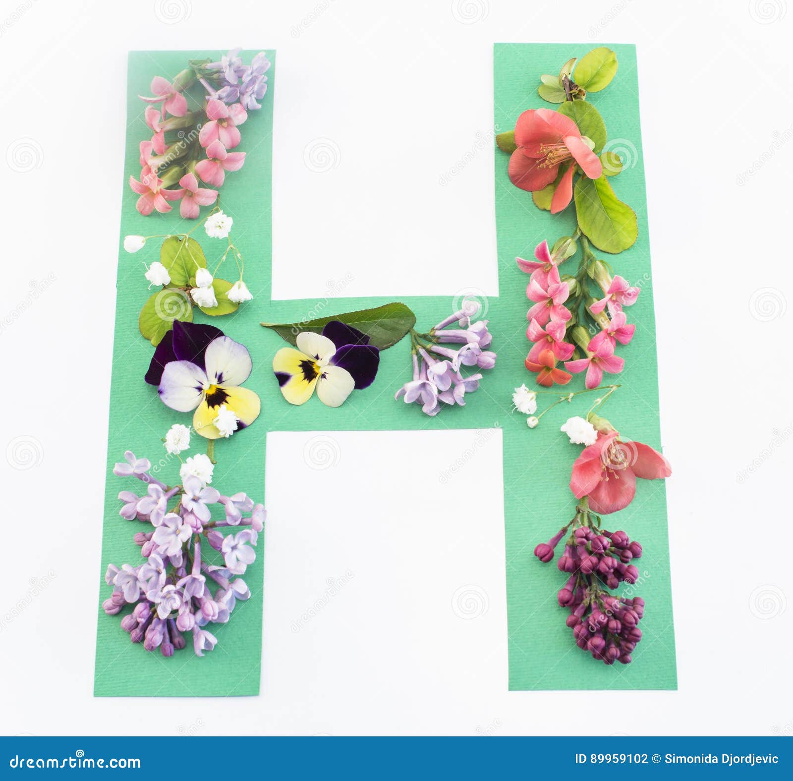 Letter H Made of Spring Flowers and Paper Stock Photo - Image of color ...