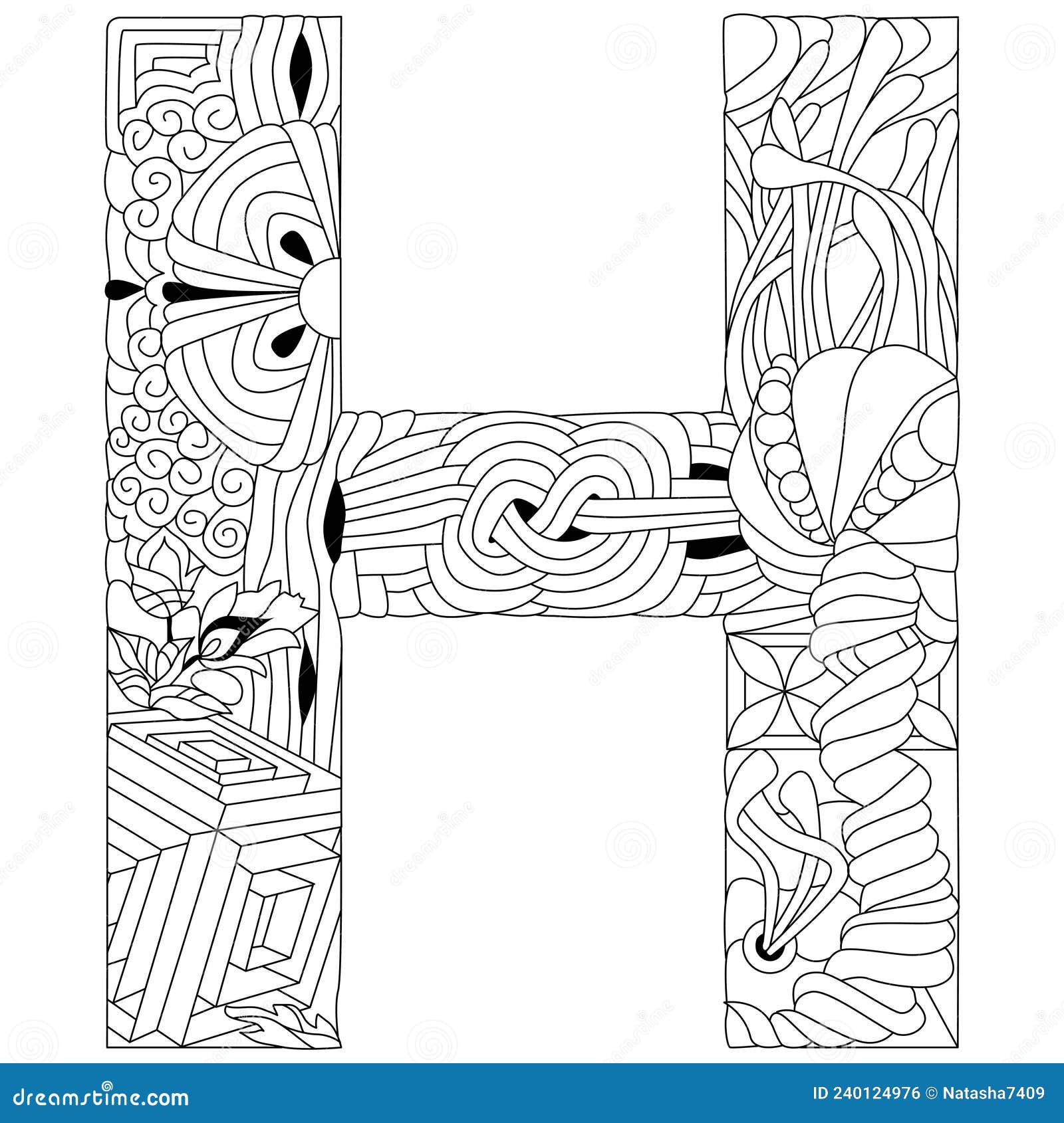 Letter H Monogram for Coloring, Engraving Design. Vector Illustration ...