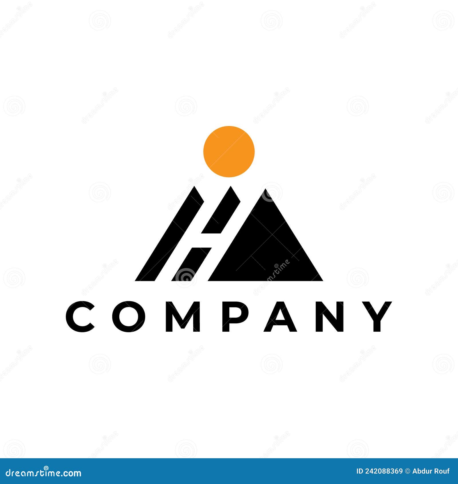Letter H Mountain with Sun Logo Design Stock Vector - Illustration of ...
