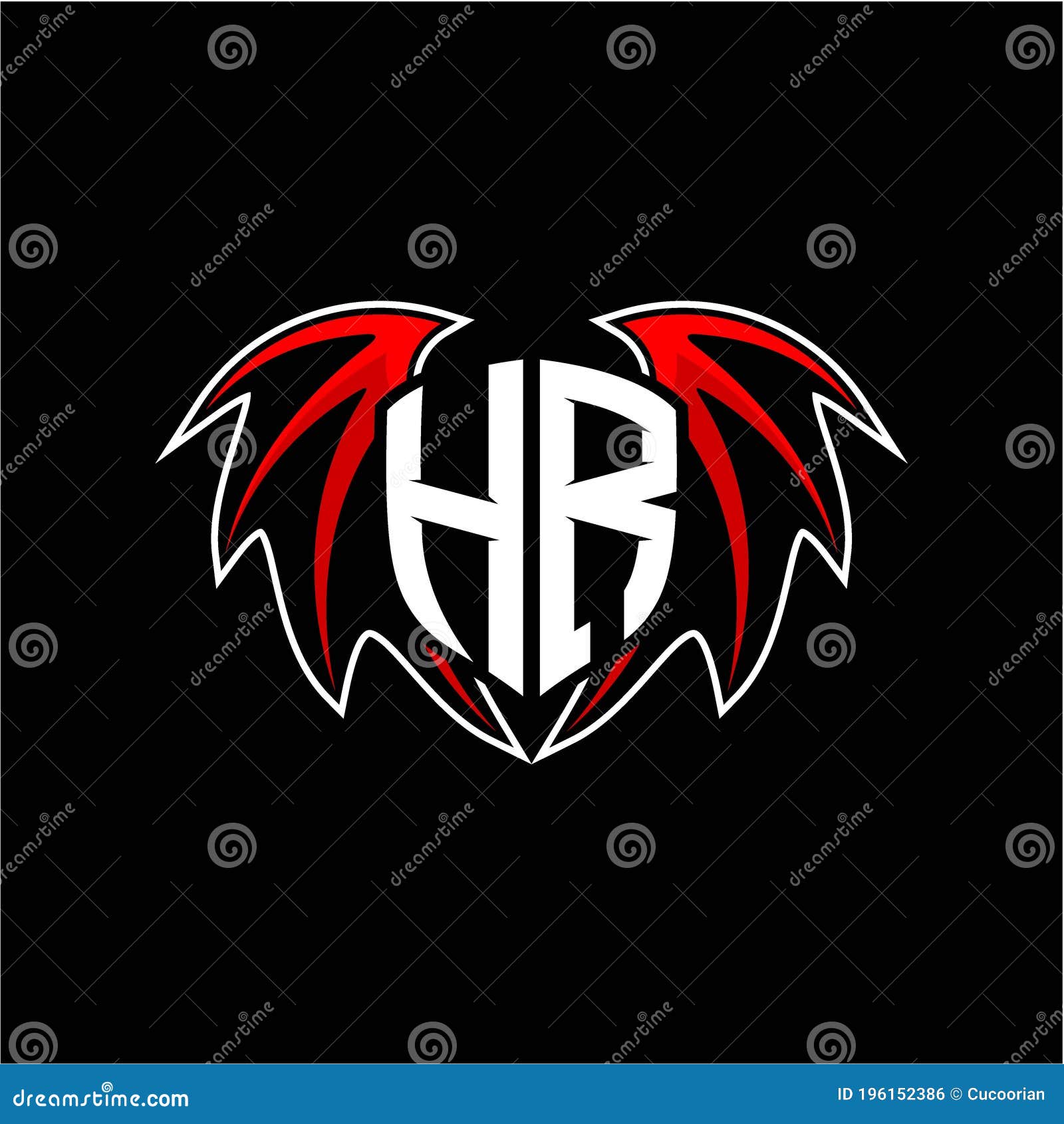 Letter H R Initial Vector Logo Template with a Minimalist Dragon Wing ...