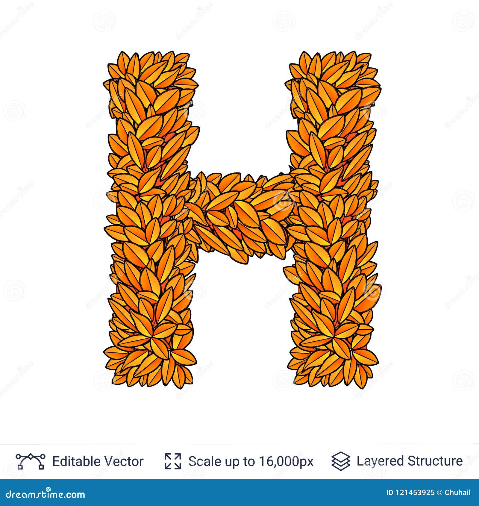Letter H Sign of Autumn Leaves. Stock Vector - Illustration of alphabet ...