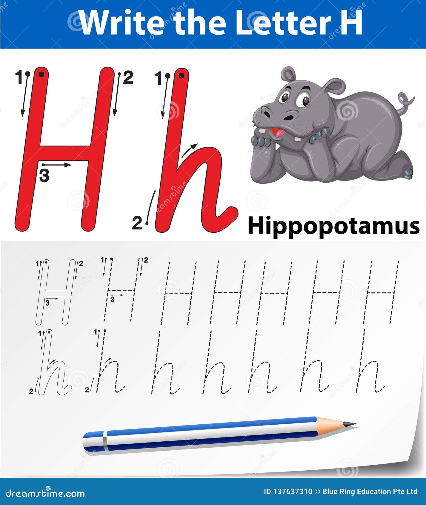 Letter H Tracing Alphabet Worksheets Stock Vector - Illustration of ...