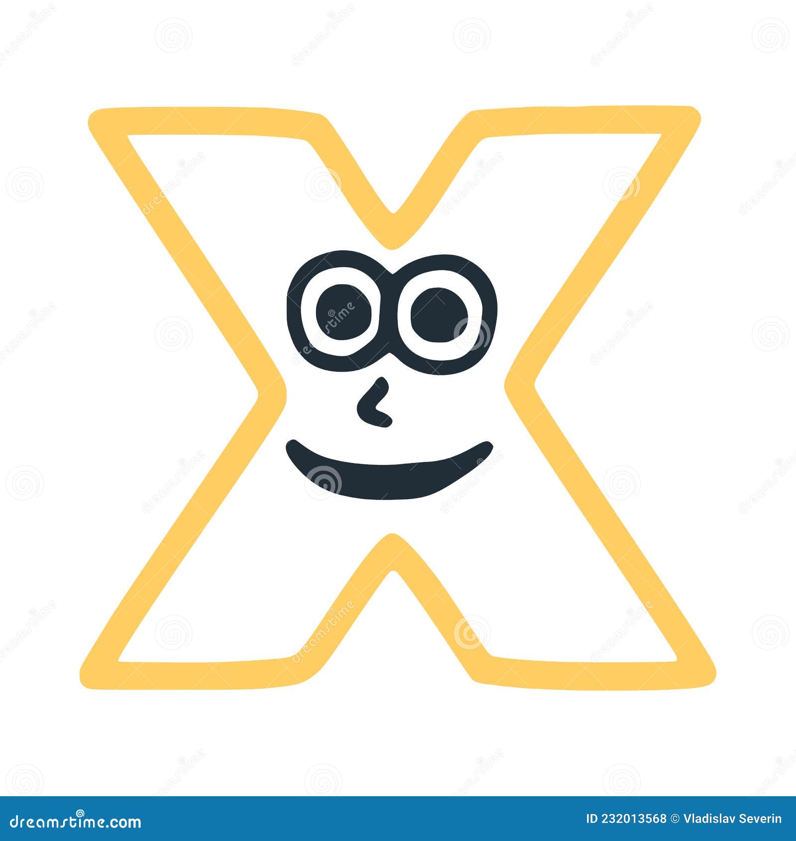 Letter X Happy Eccentric Smiling Character Stock Vector - Illustration ...