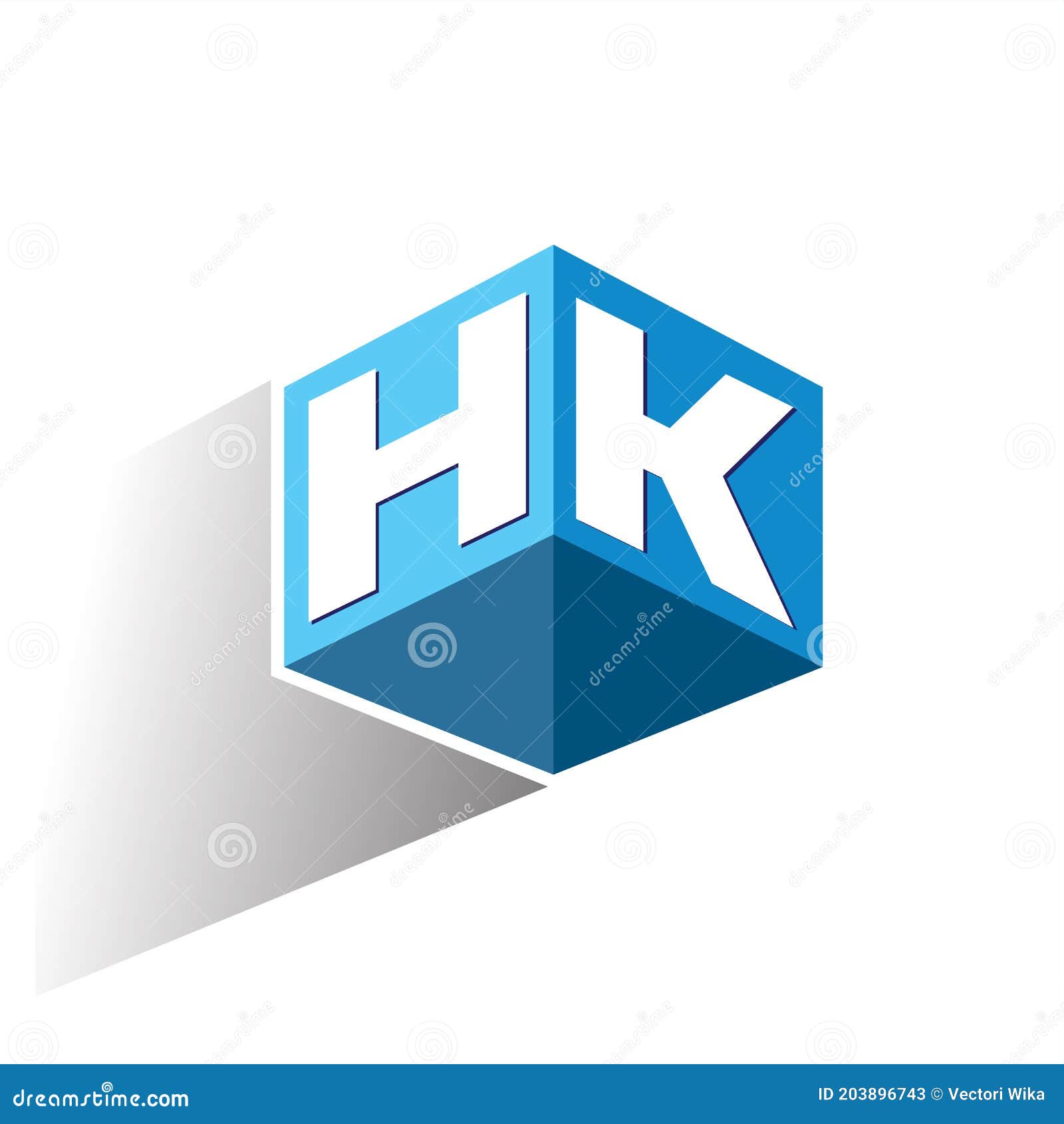 Letter HK Logo in Hexagon Shape and Blue Background, Cube Logo with ...
