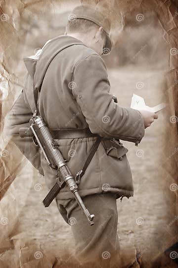 Letter from Home. German Soldier Stock Image - Image of artillery, navy ...