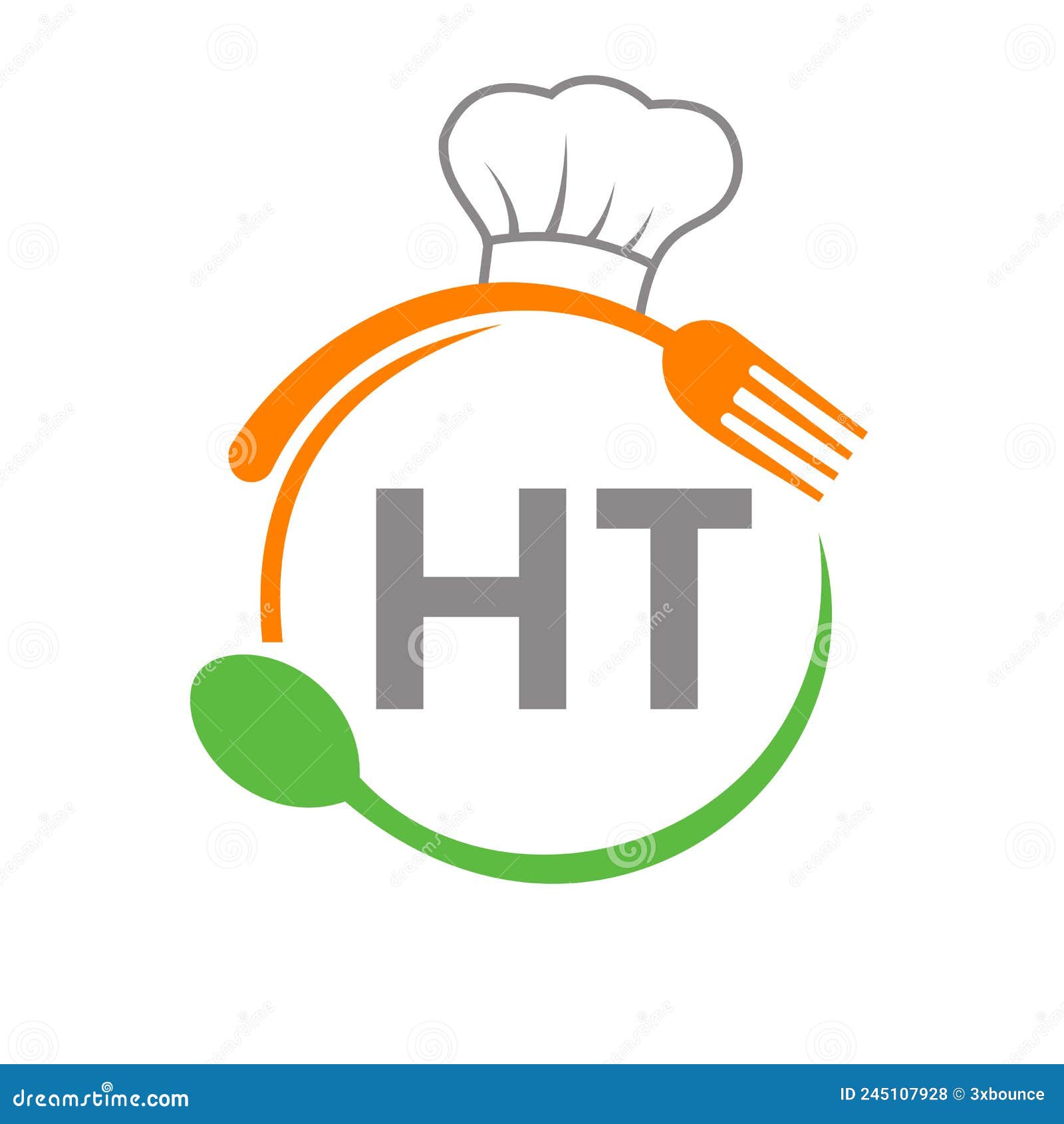 Letter HT Restaurant Logo with Chef Hat Spoon and Fork Template ...