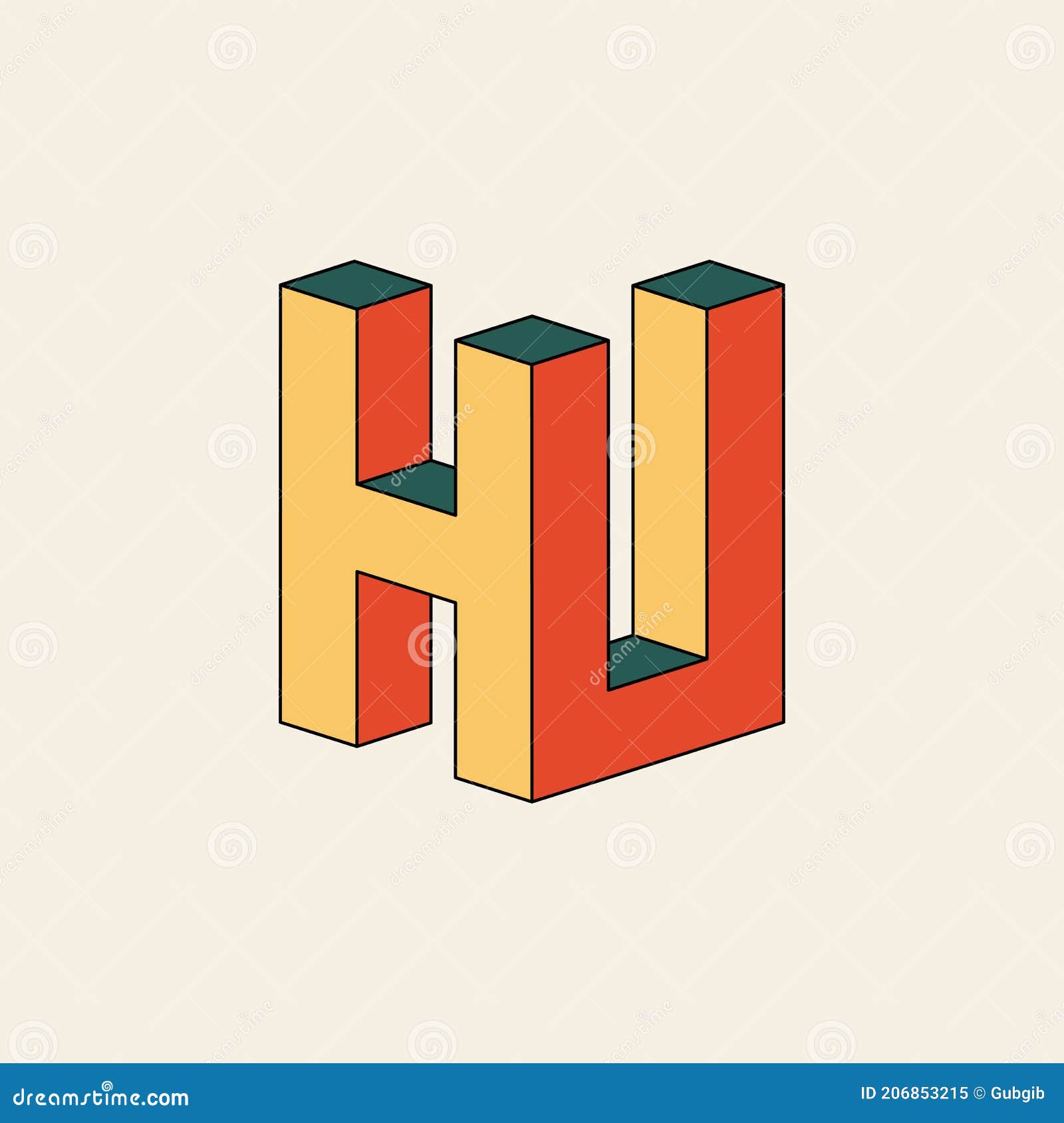 Letter HU Logo with 3d Isometric Effect Stock Vector - Illustration of ...