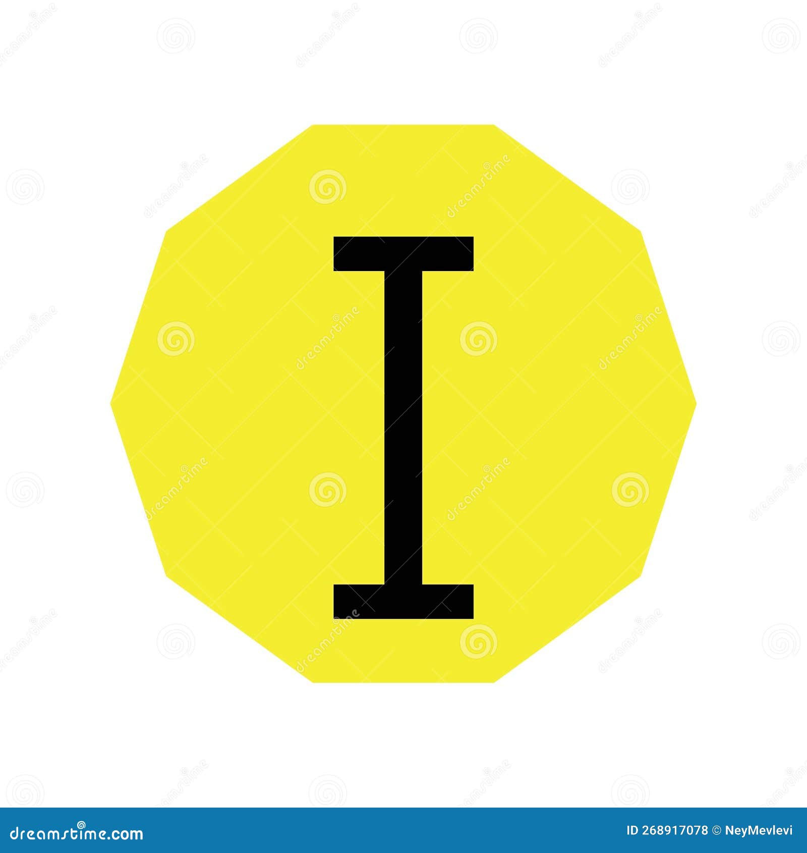 The Letter I Is Black In Color With A Yellow Decagon Stock Photo ...