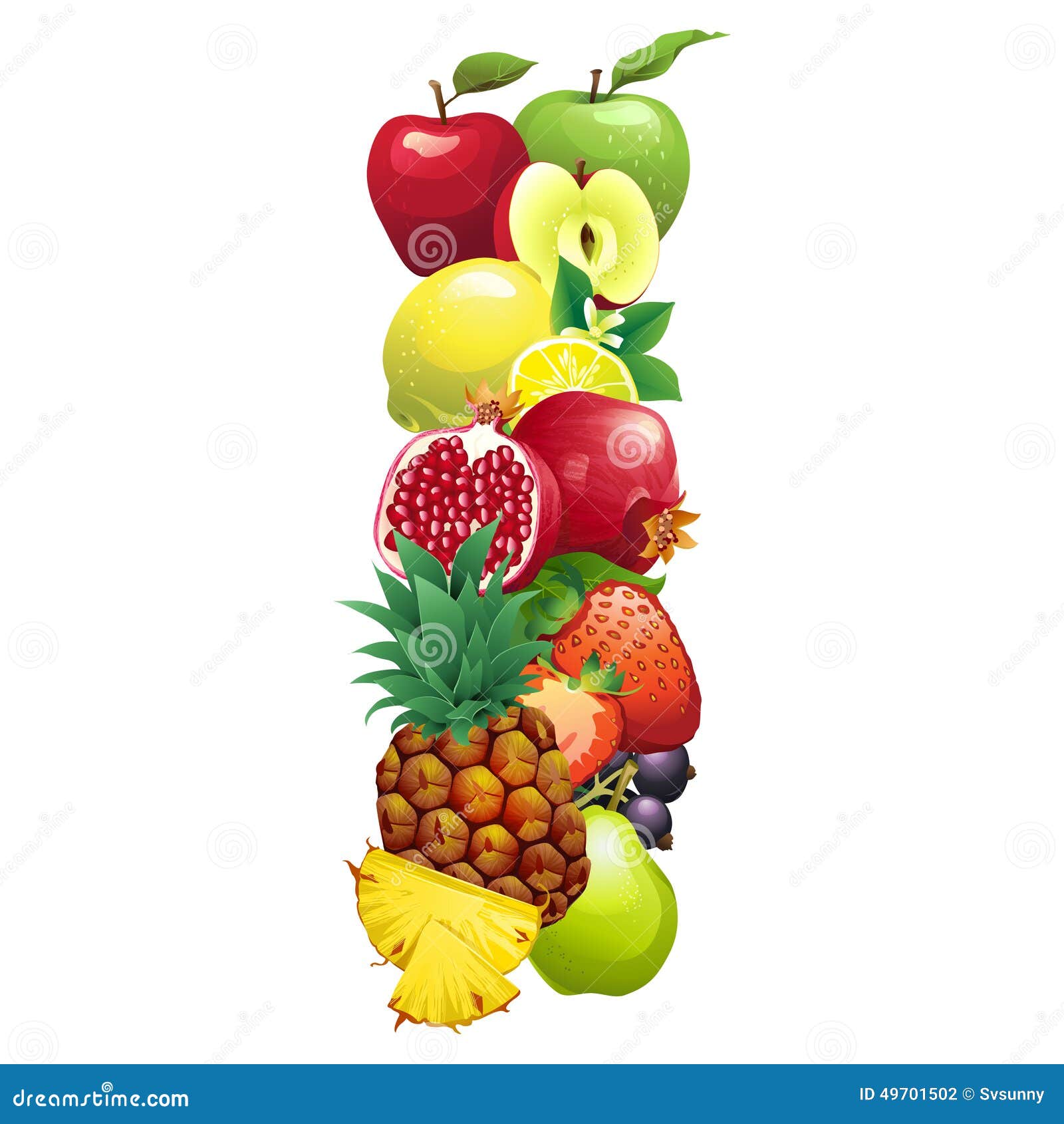 Letter I Composed of Different Fruits with Leaves Stock Illustration ...