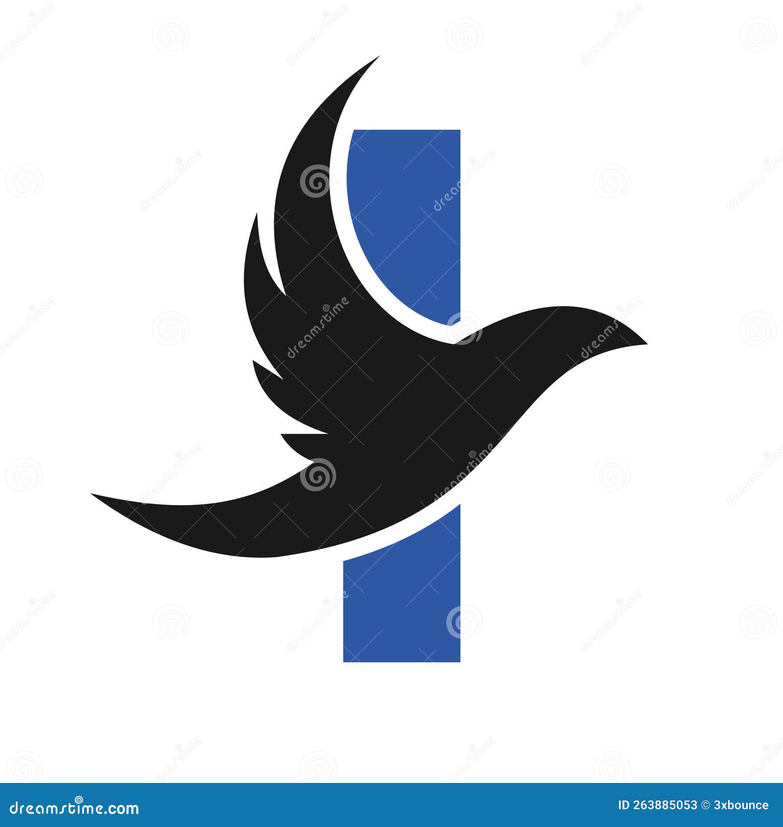 Letter I Flying Bird Logo Template Vector Sign. Dove Bird Logo on ...
